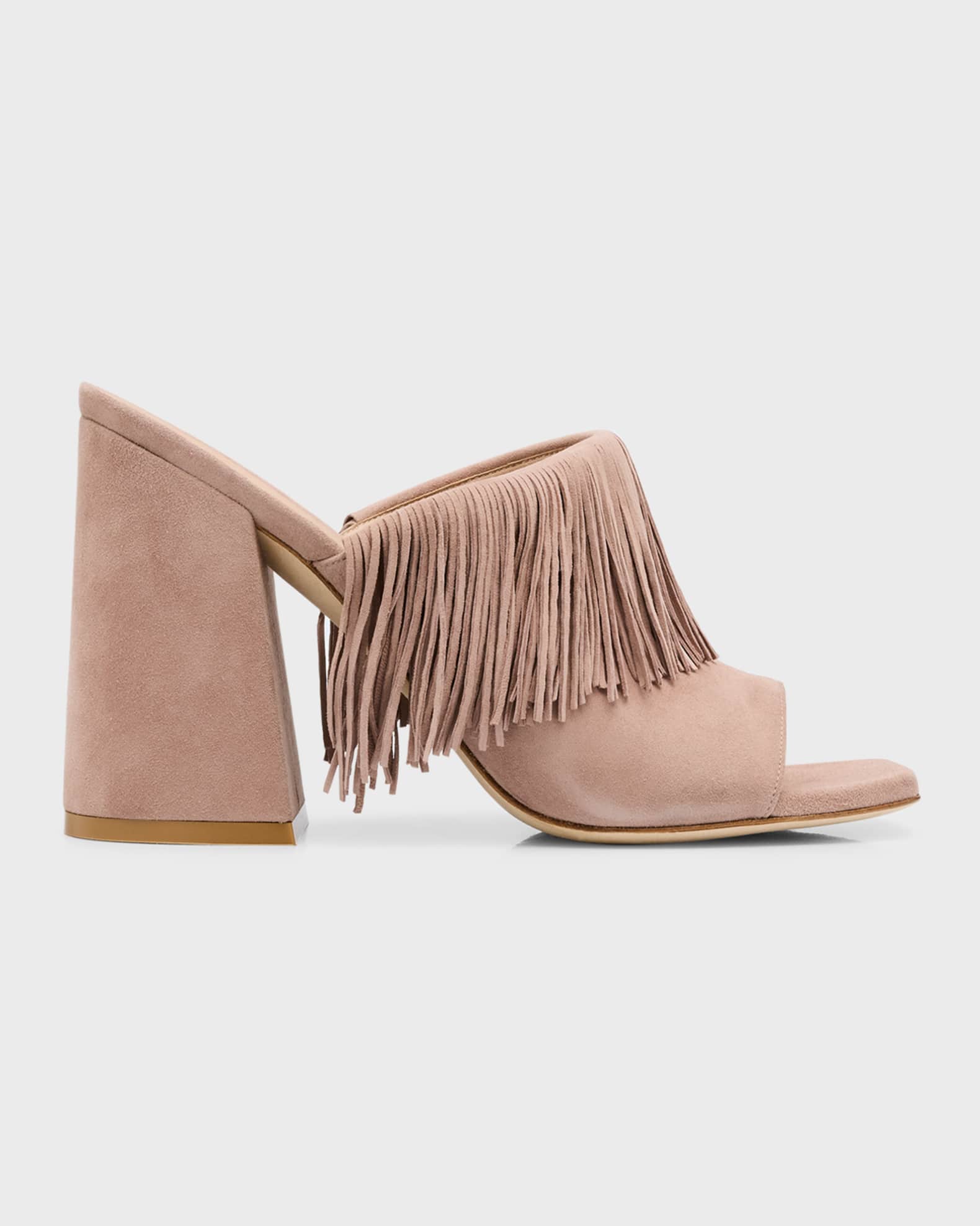 Stuart Weitzman Tia Suede Fringe Mule Sandals | Neiman Marcus