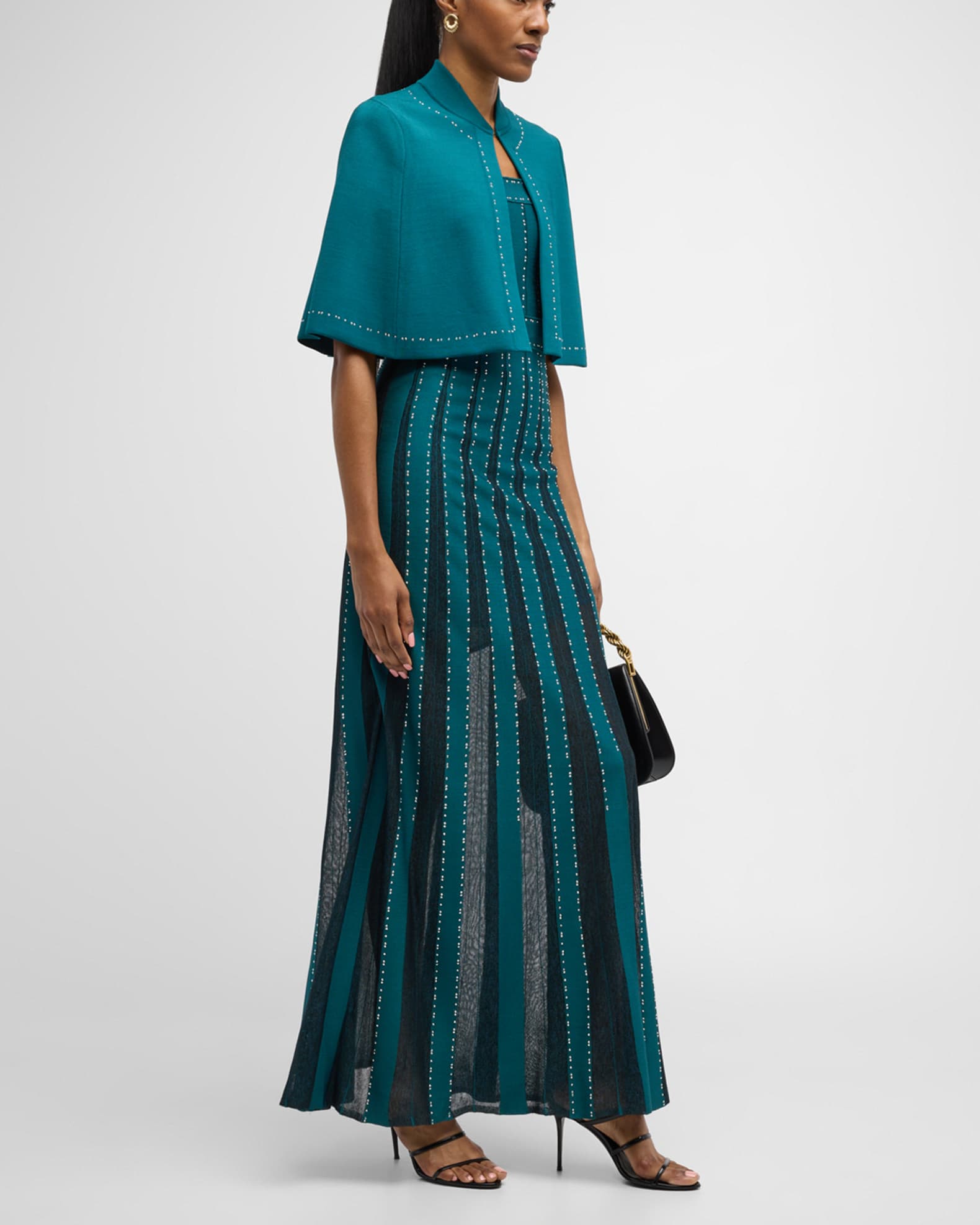 St. John Strass Embellished Stretch Pique Knit Cape | Neiman Marcus