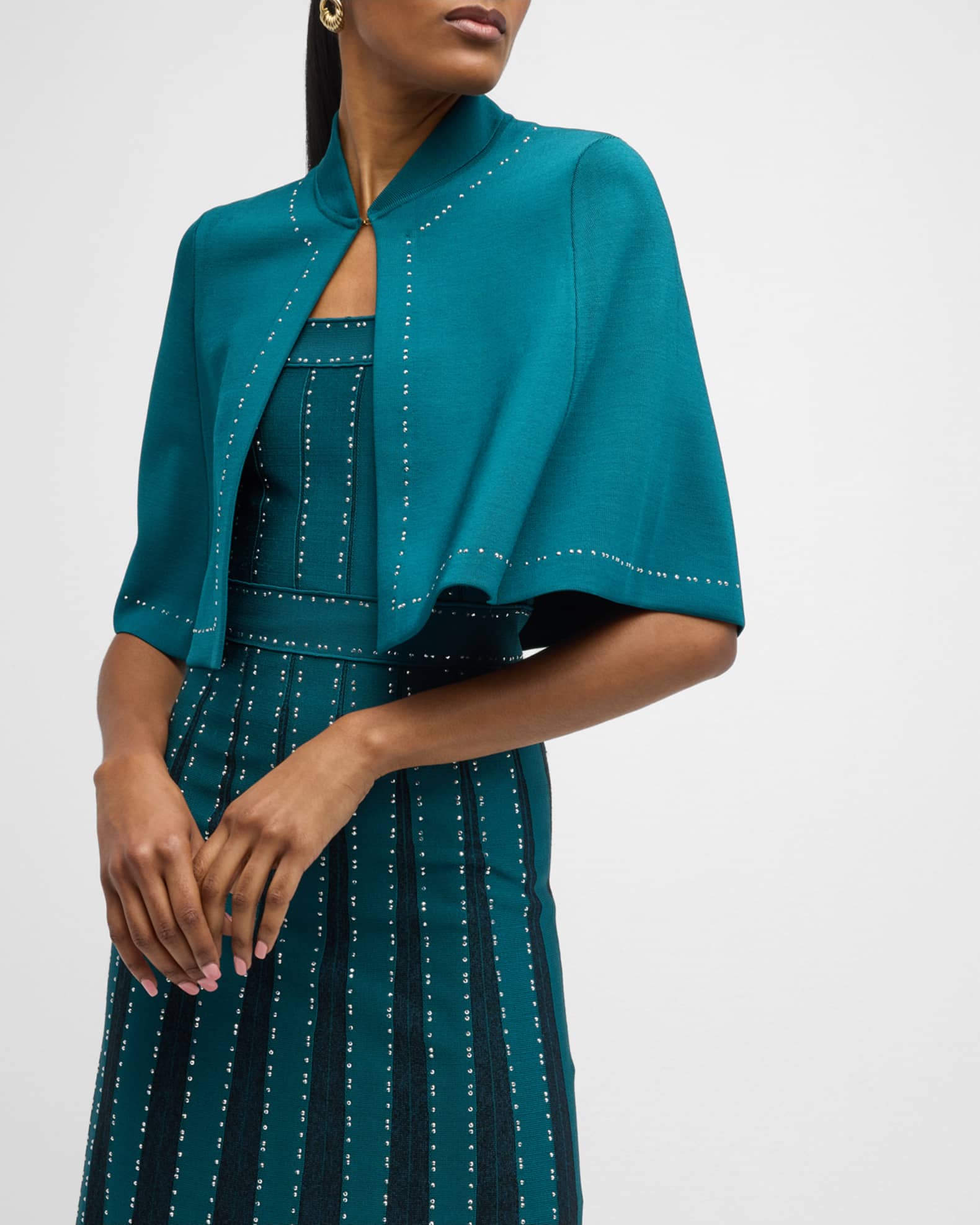 St. John Strass Embellished Stretch Pique Knit Cape | Neiman Marcus
