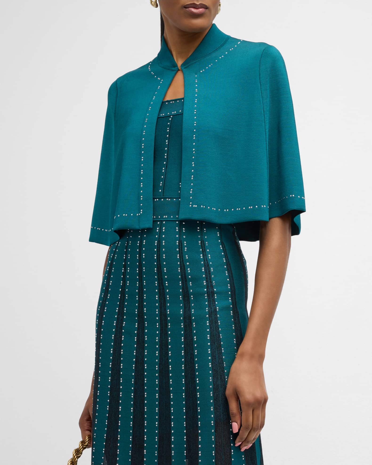 St. John Strass Embellished Stretch Pique Knit Cape | Neiman Marcus
