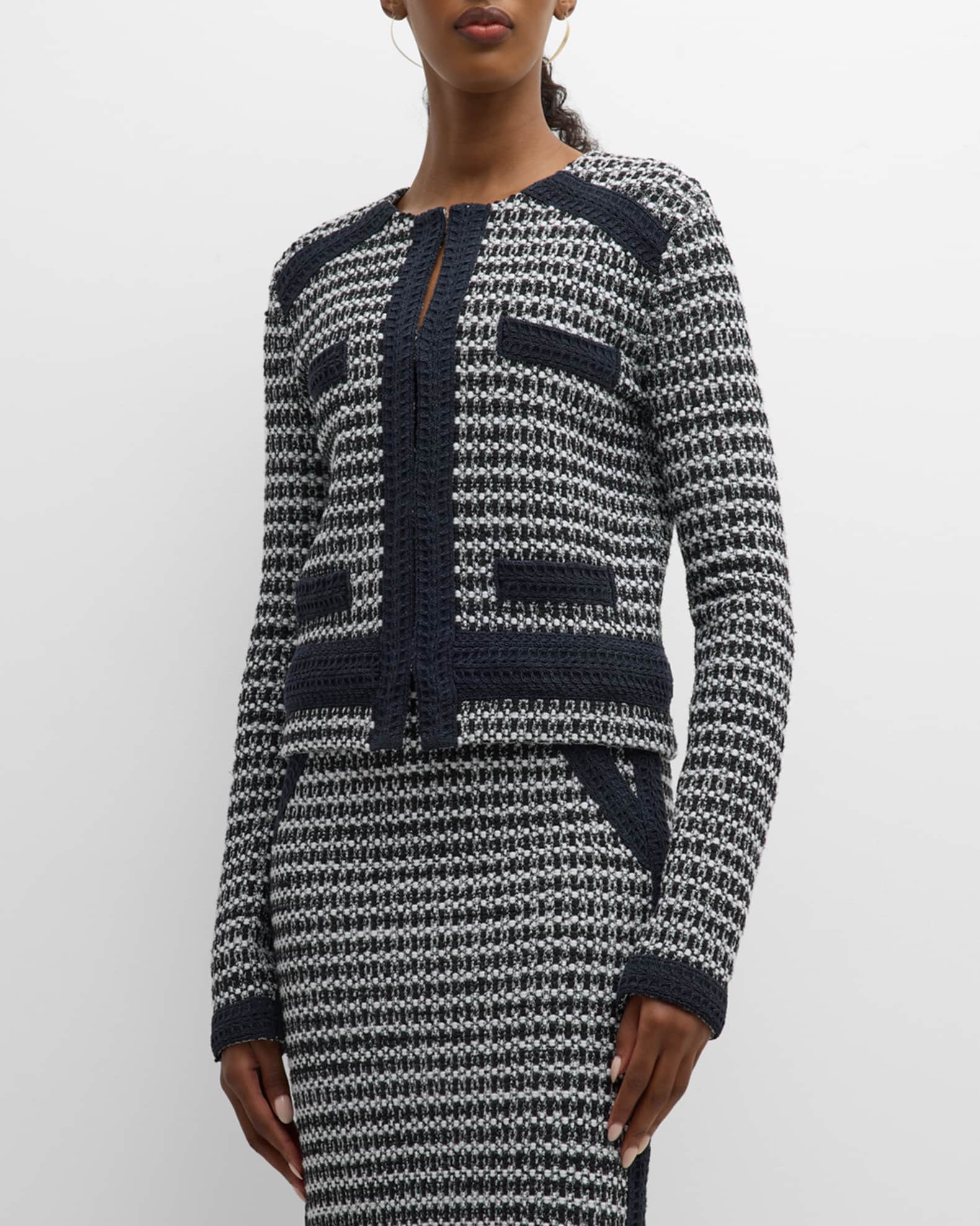 St. John Textured-Trim Bi-Color Knit Jacket | Neiman Marcus