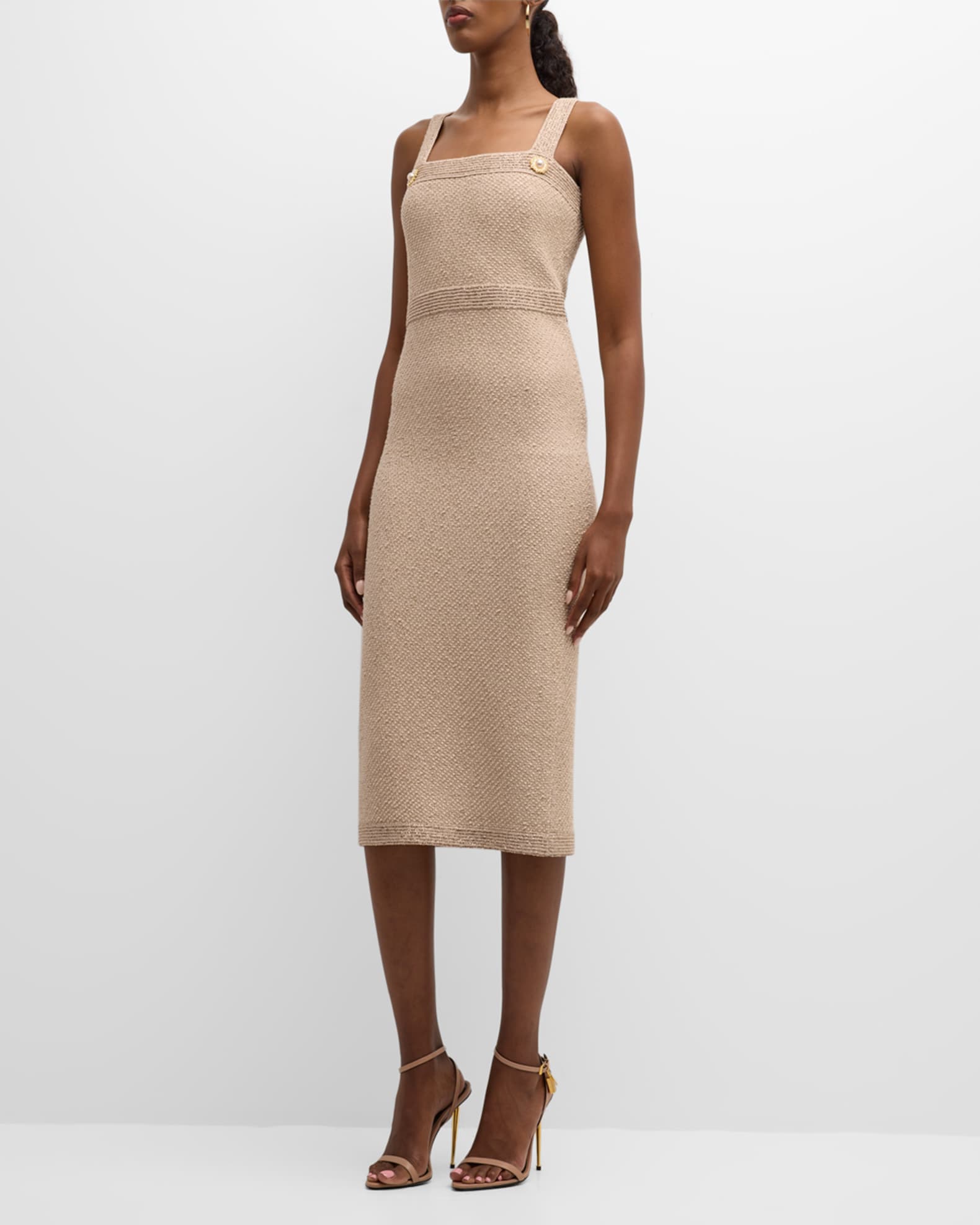 St. John Square-Neck Sleeveless Paillette Twill Dress | Neiman Marcus