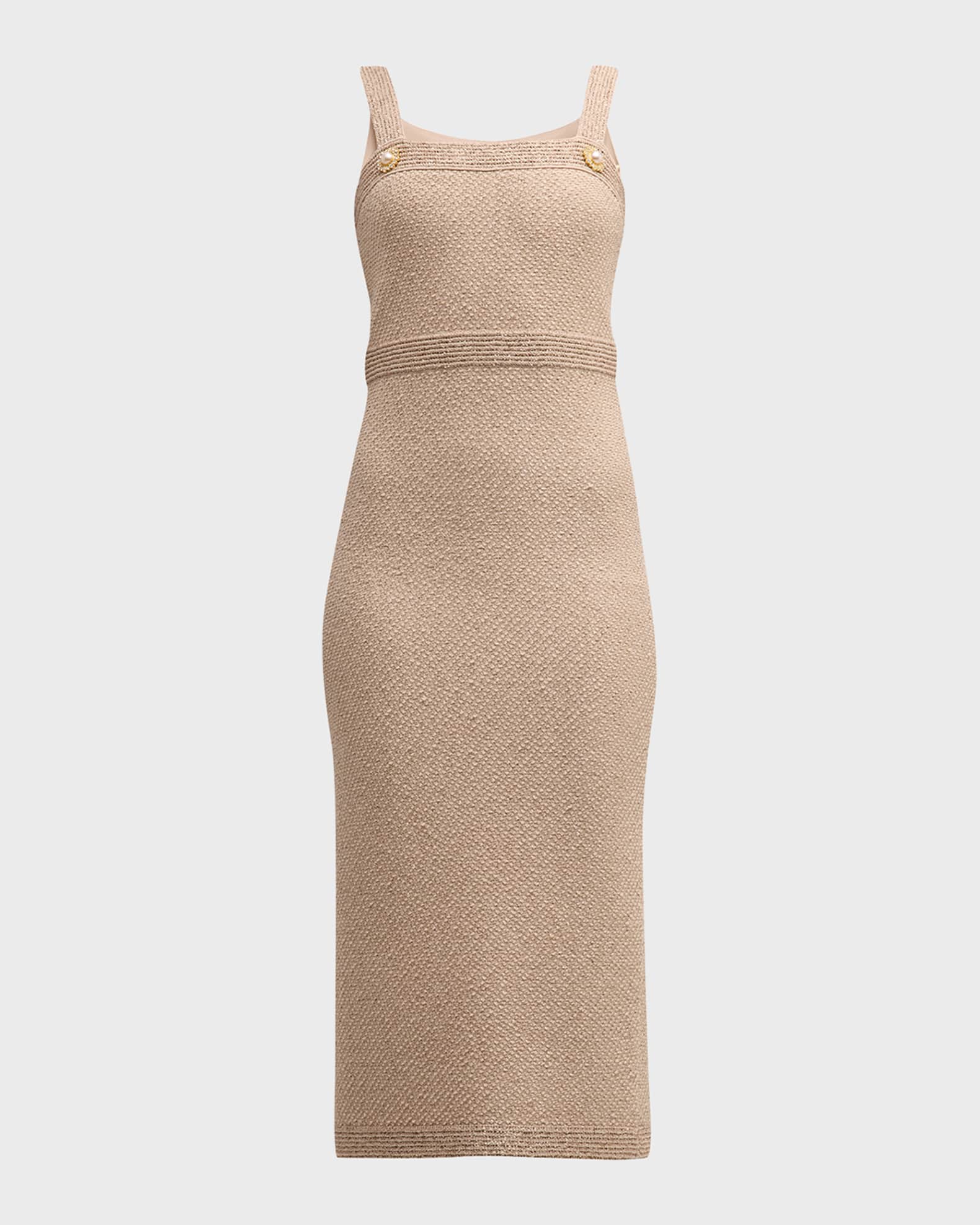 St. John Square-Neck Sleeveless Paillette Twill Dress | Neiman Marcus