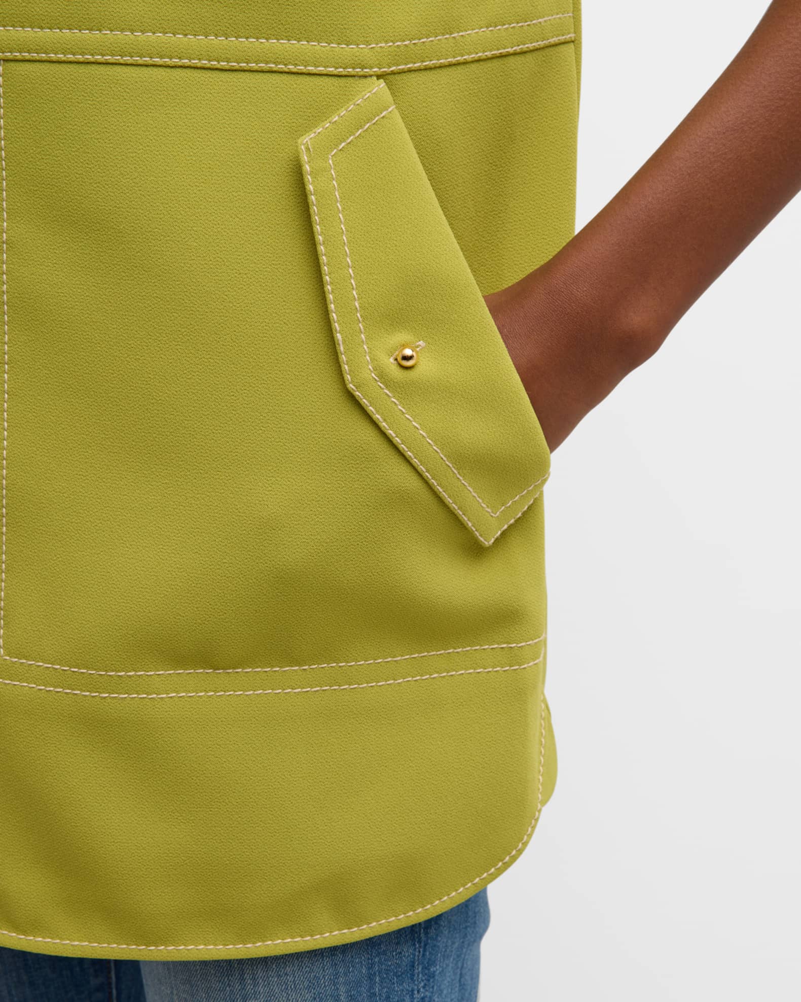 St. John Cap-Sleeve Stretch Cady Collared Vest | Neiman Marcus