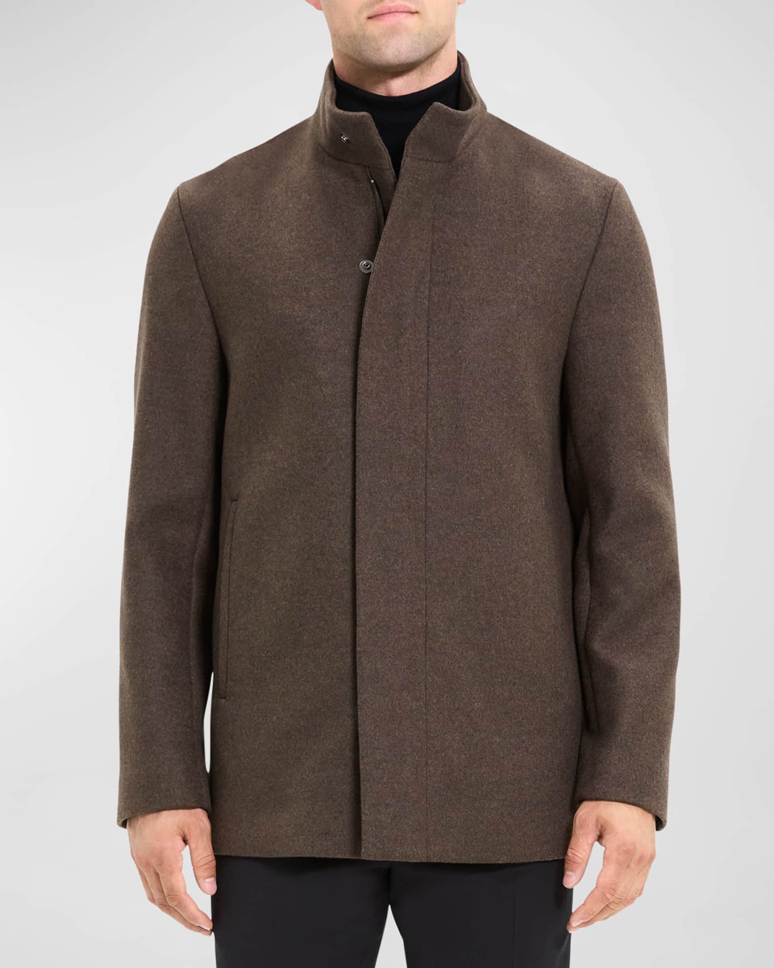 Theory Men's Clarence Concealed-Zip Overcoat | Neiman Marcus