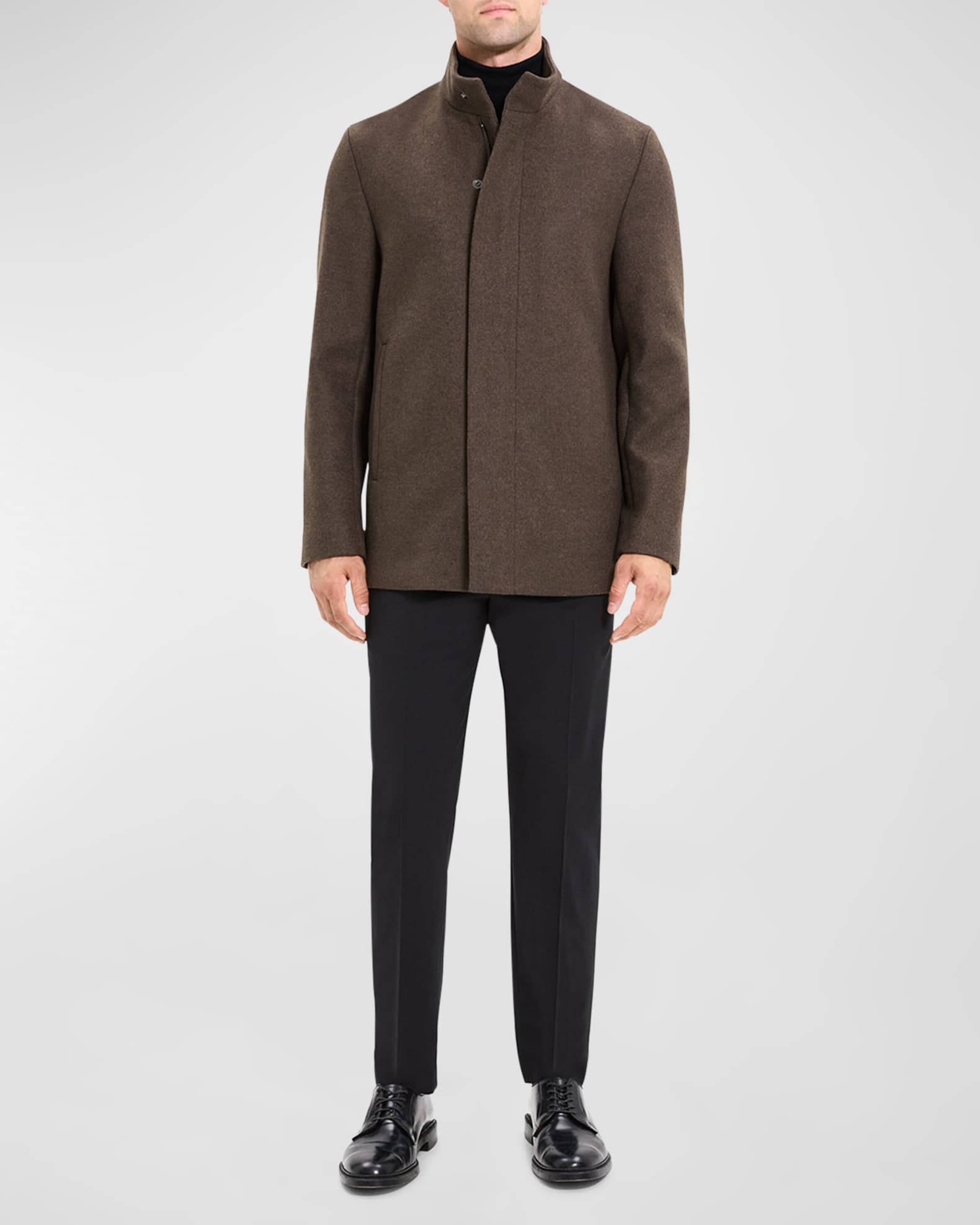 Theory Men's Clarence Concealed-Zip Overcoat | Neiman Marcus