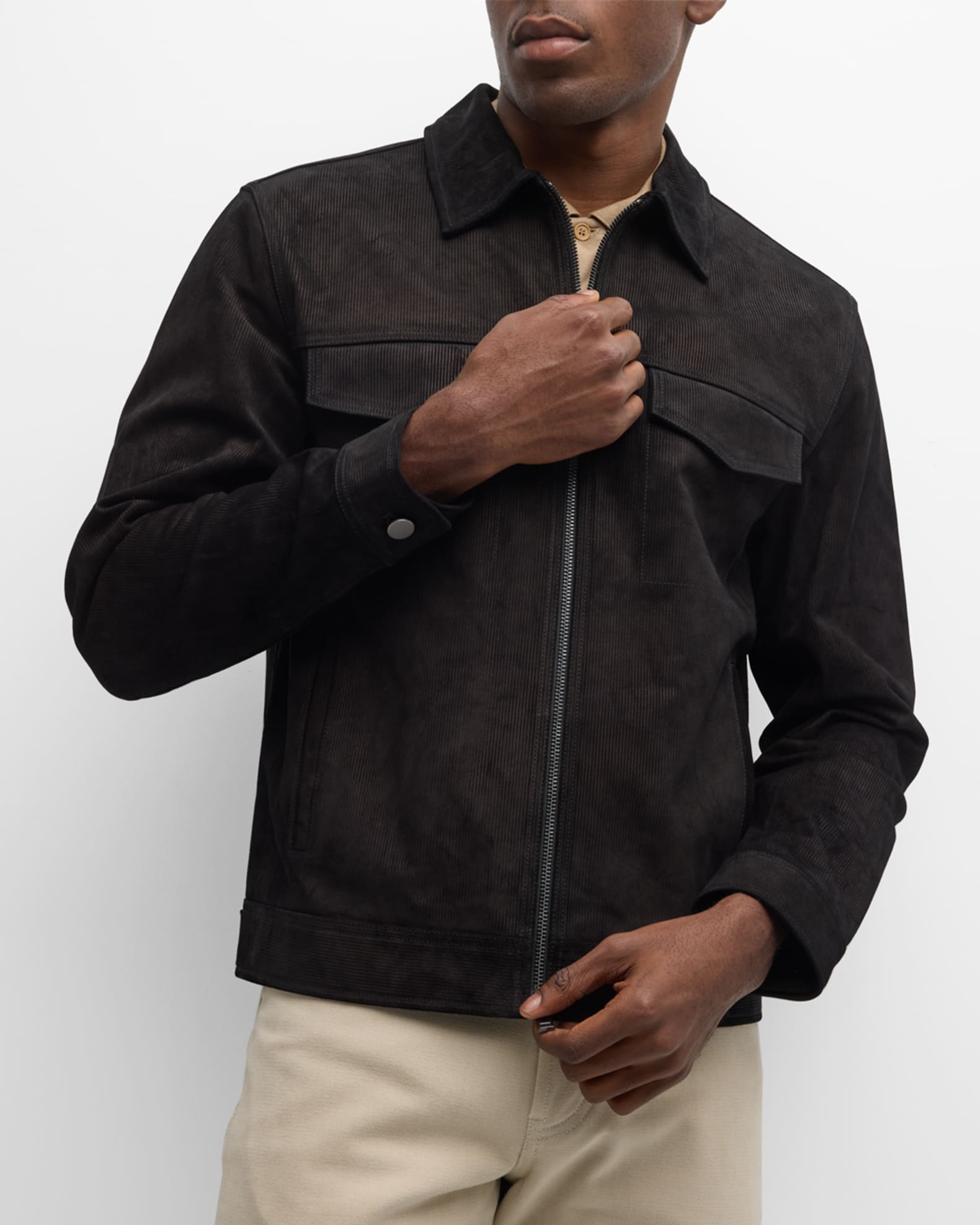 Theory Men's Damien Full-Zip Suede Jacket | Neiman Marcus