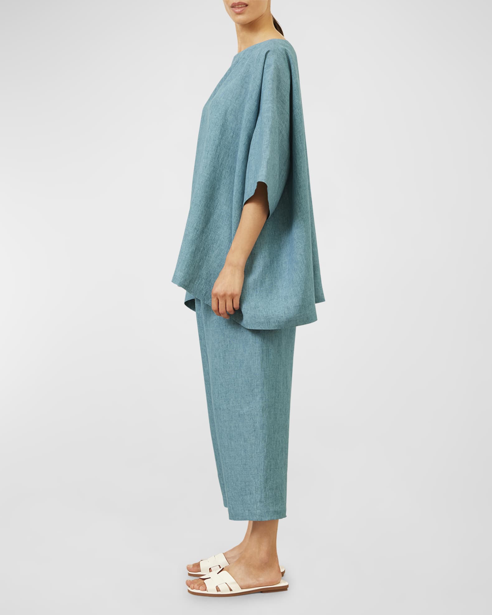 Eskandar Angle-To-Front 3/4-Sleeve Scoop-Neck Tunic (Long Length ...