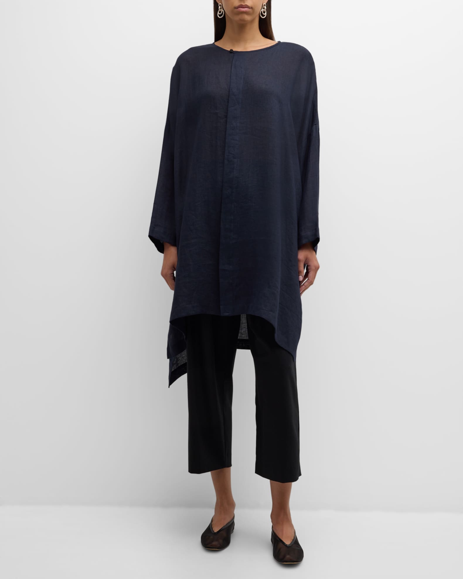 Eskandar Wide Longer-Back Bound Neck Shirt (Very Long Length) With ...