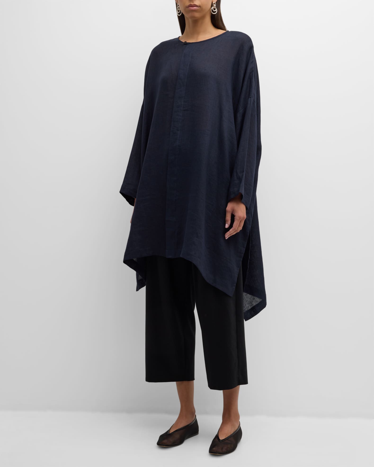 Eskandar Wide Longer-Back Bound Neck Shirt (Very Long Length) With ...