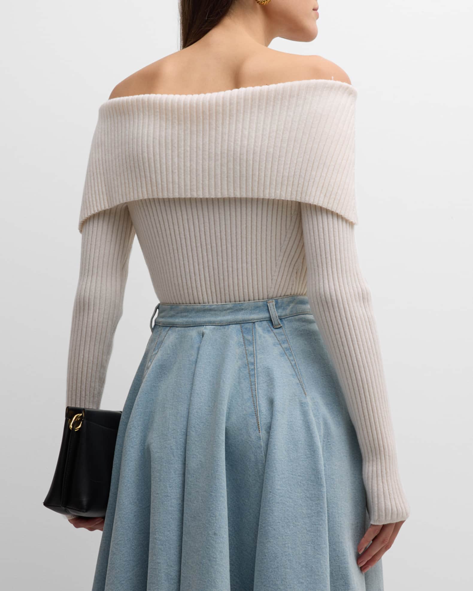 Jason Wu Off-Shoulder Ribbed Wool Cashmere Sweater | Neiman Marcus