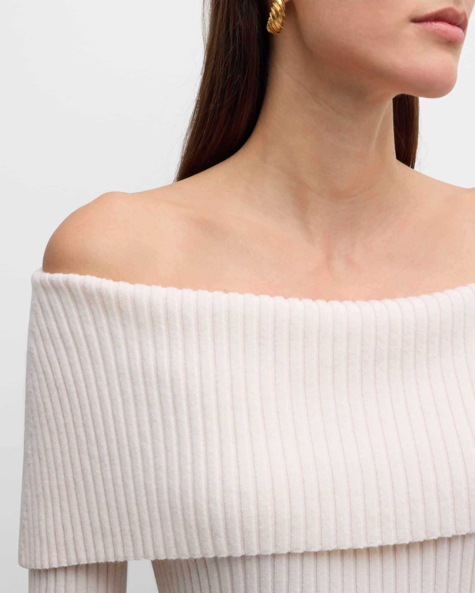 Jason Wu Off-Shoulder Ribbed Wool Cashmere Sweater | Neiman Marcus