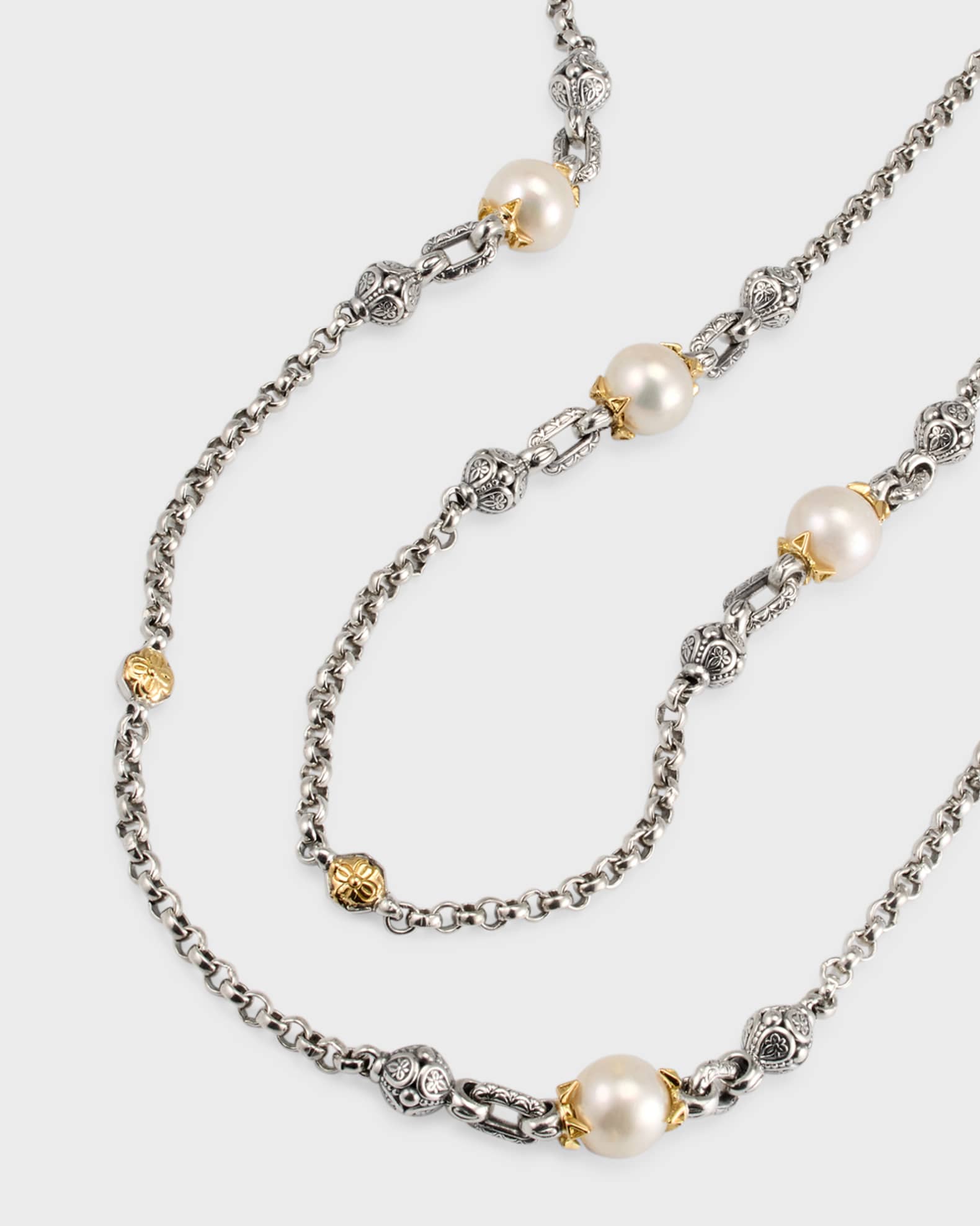Konstantino Sterling Silver and 18K Gold Pearl Station Necklace, 36 ...