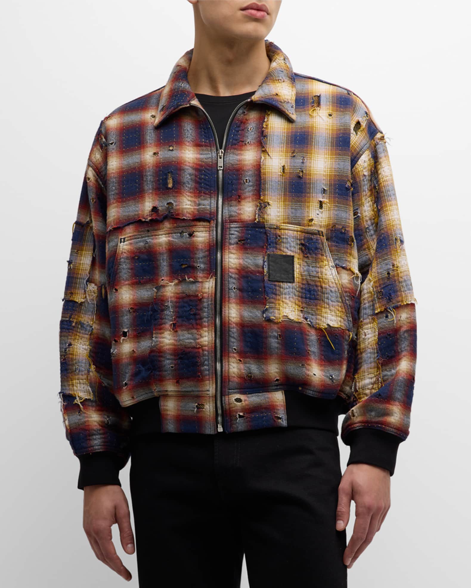 Givenchy Men's Patchwork Plaid Workwear Jacket | Neiman Marcus