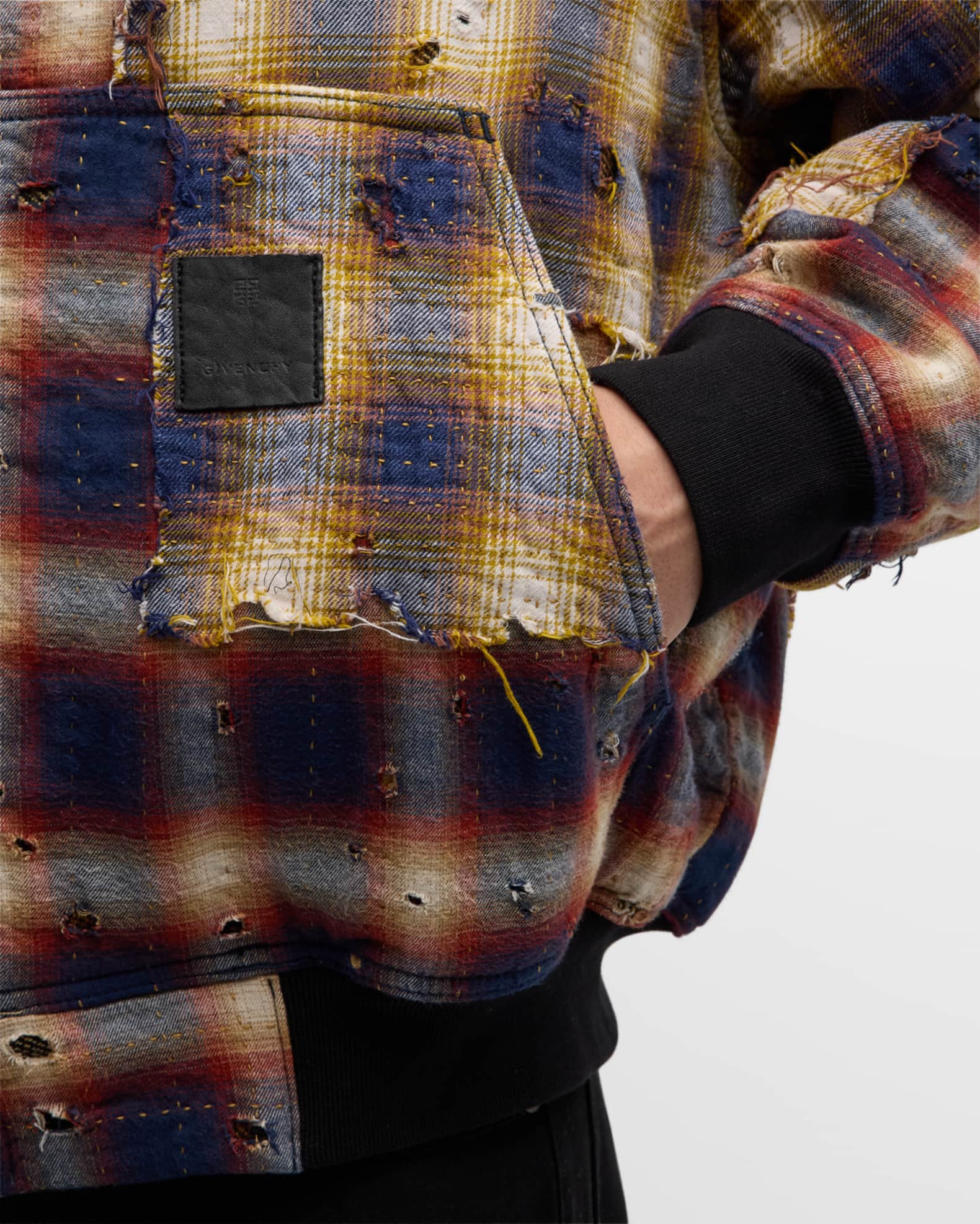 Givenchy Men's Patchwork Plaid Workwear Jacket | Neiman Marcus