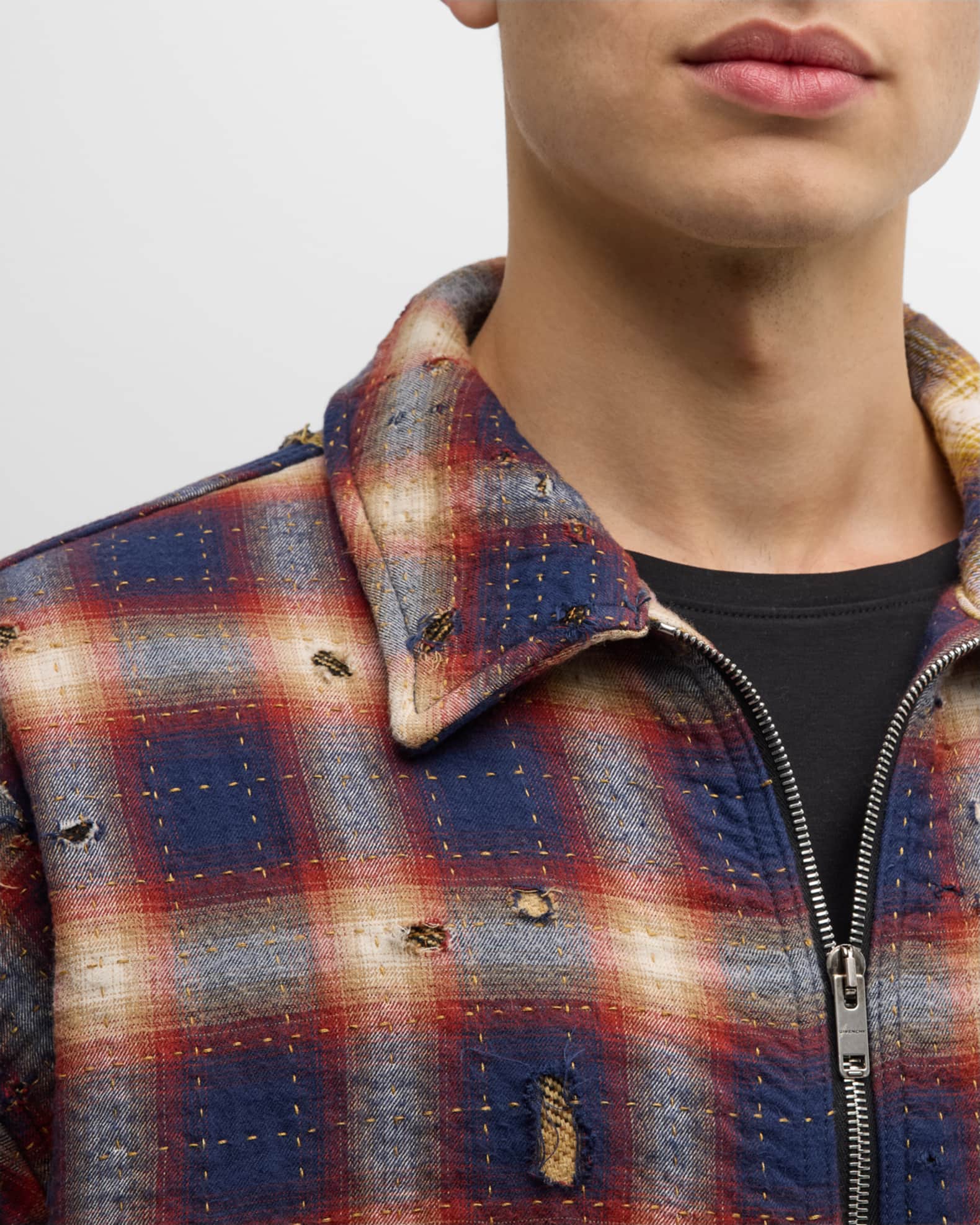 Givenchy Men's Patchwork Plaid Workwear Jacket | Neiman Marcus