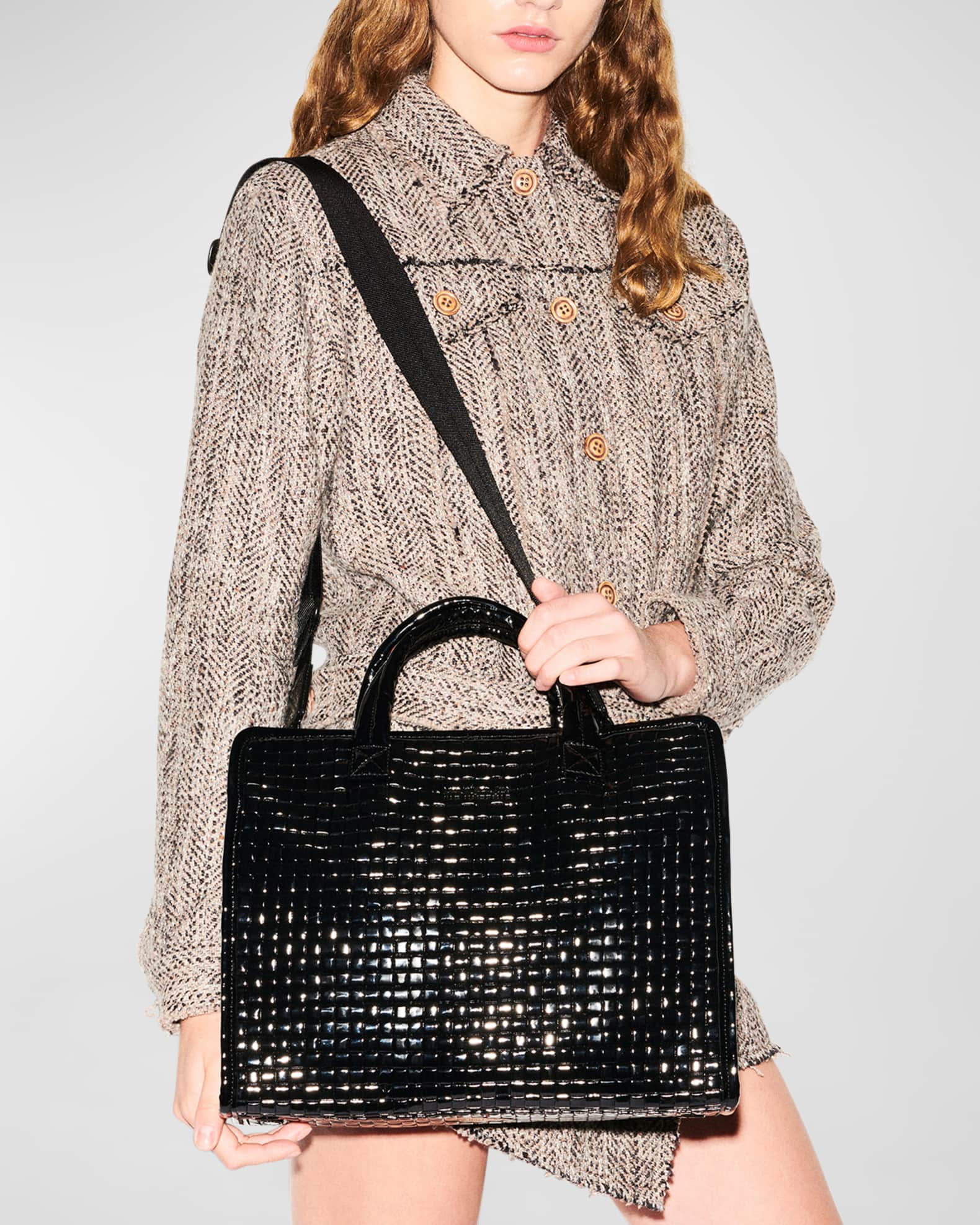 MZ WALLACE Medium Woven Patent Box Tote Bag | Neiman Marcus