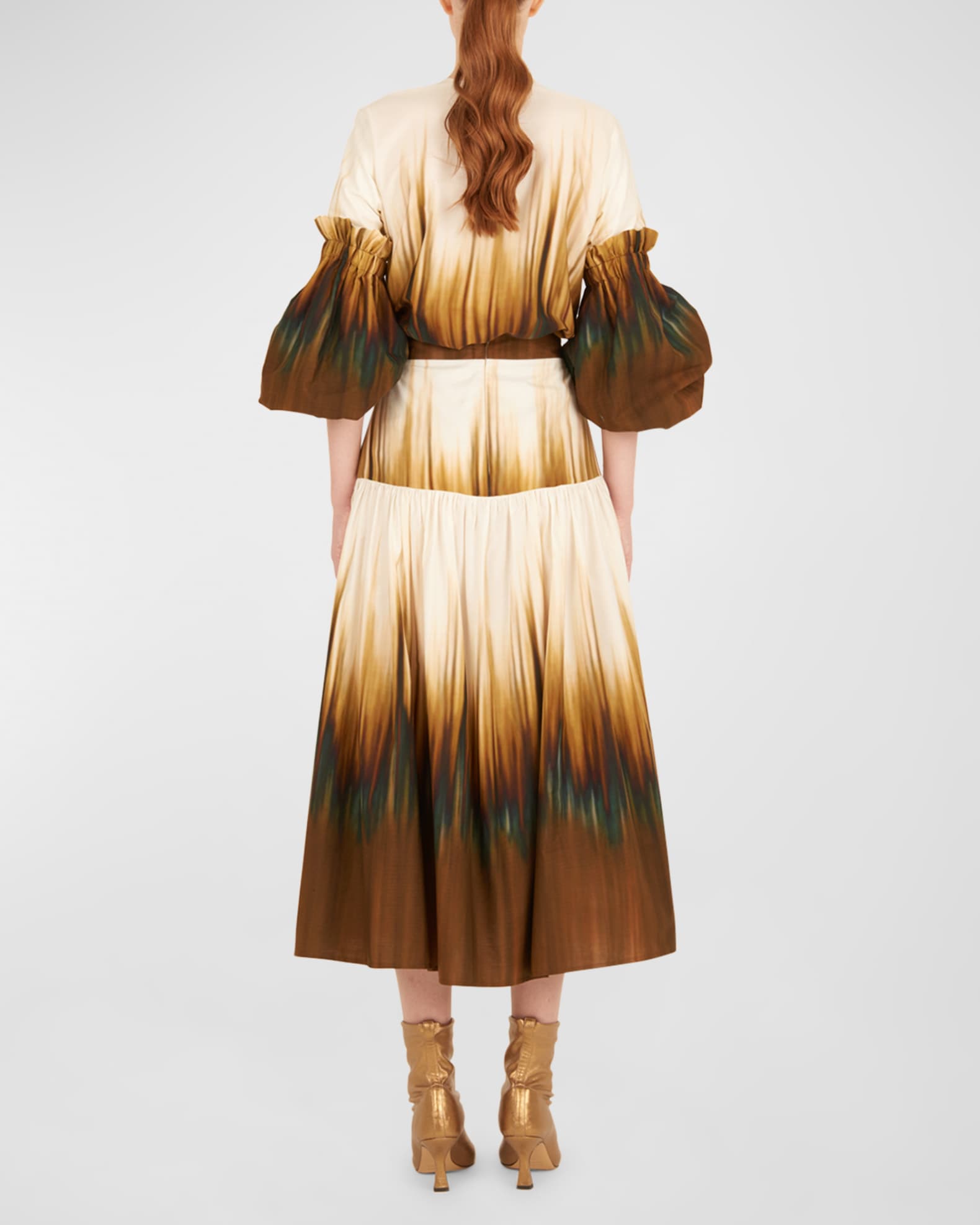 Silvia Tcherassi Damla Degrade-Print Tiered Midi Skirt | Neiman Marcus