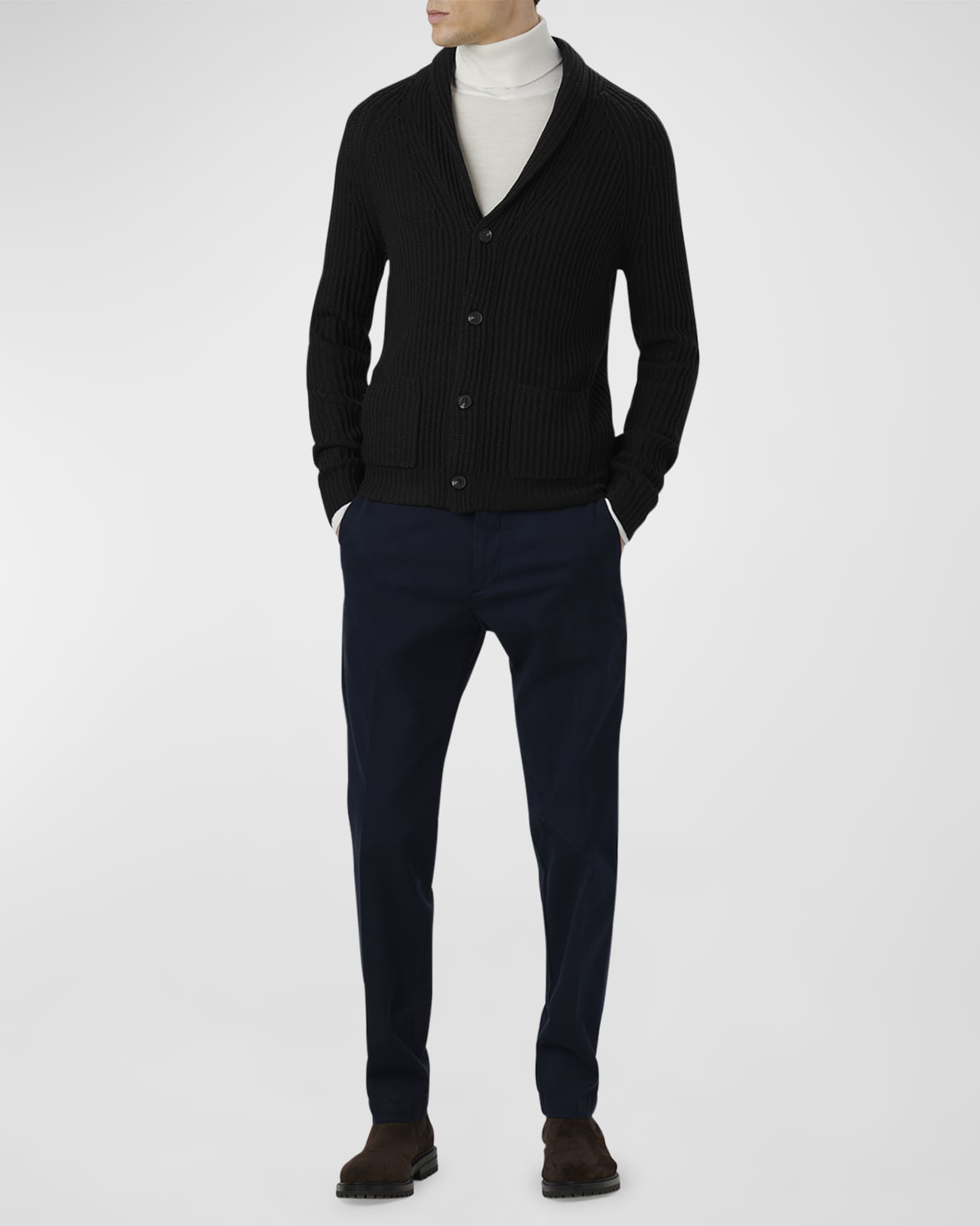 Bugatchi Men's Ribbed Shawl Cardigan Sweater | Neiman Marcus