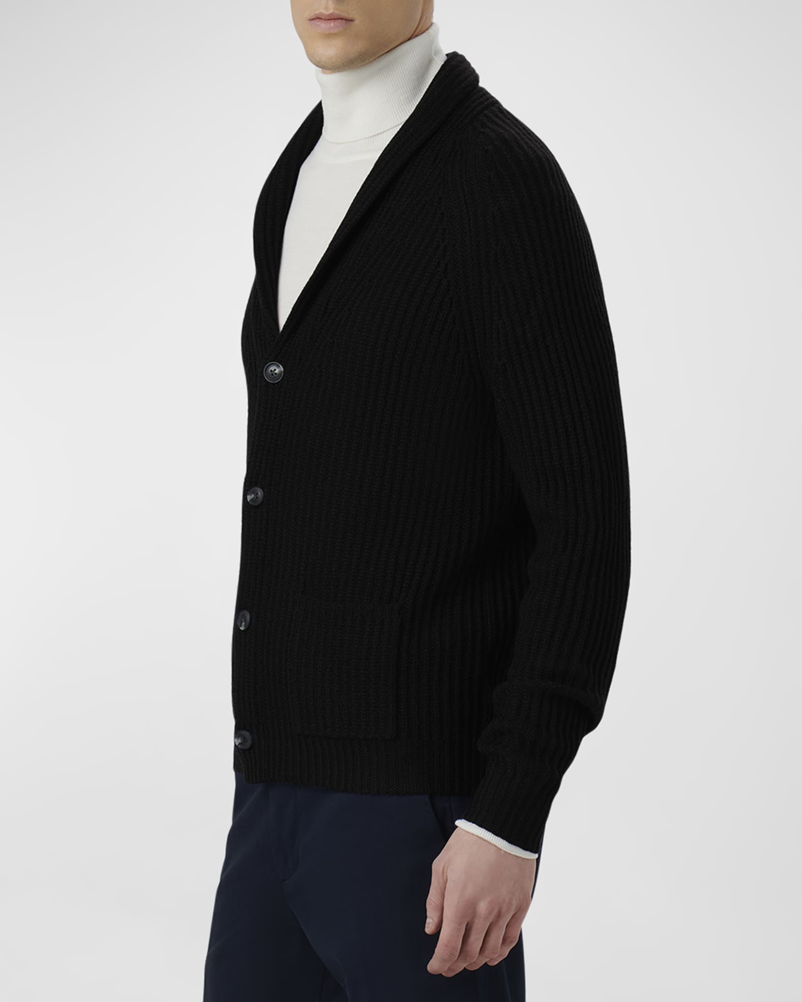 Bugatchi Men's Ribbed Shawl Cardigan Sweater | Neiman Marcus