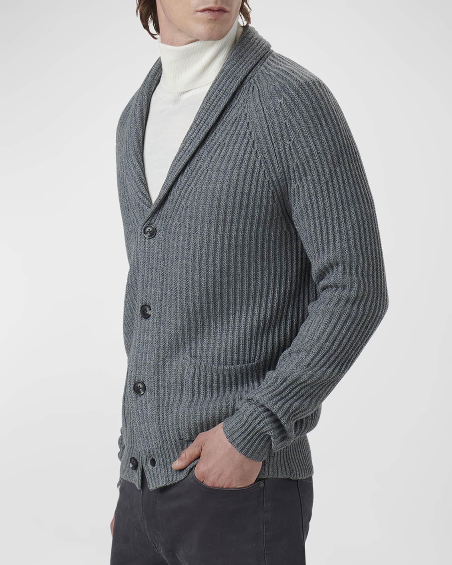 Bugatchi Men's Ribbed Shawl Cardigan Sweater | Neiman Marcus