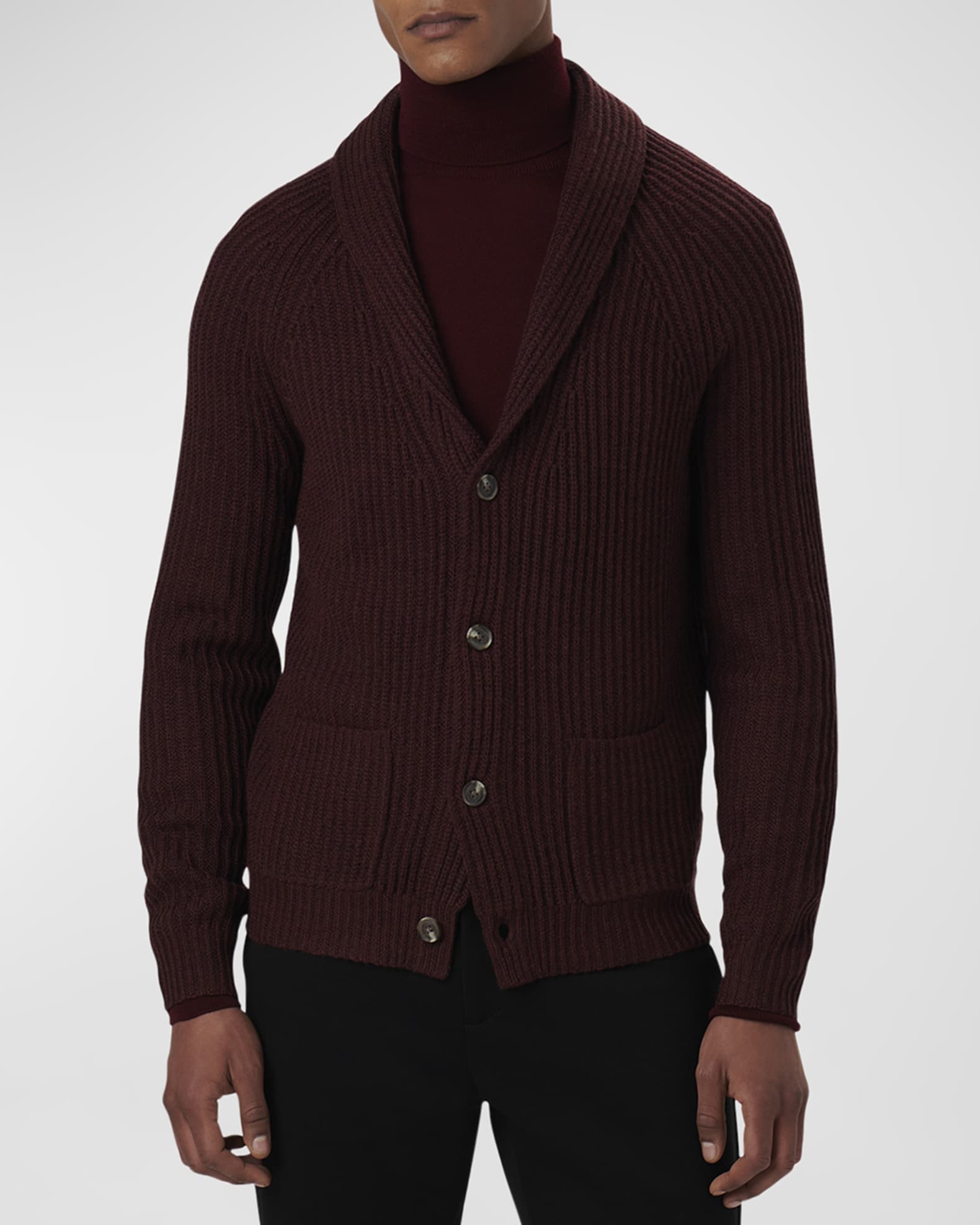 Bugatchi Men's Ribbed Shawl Cardigan Sweater | Neiman Marcus