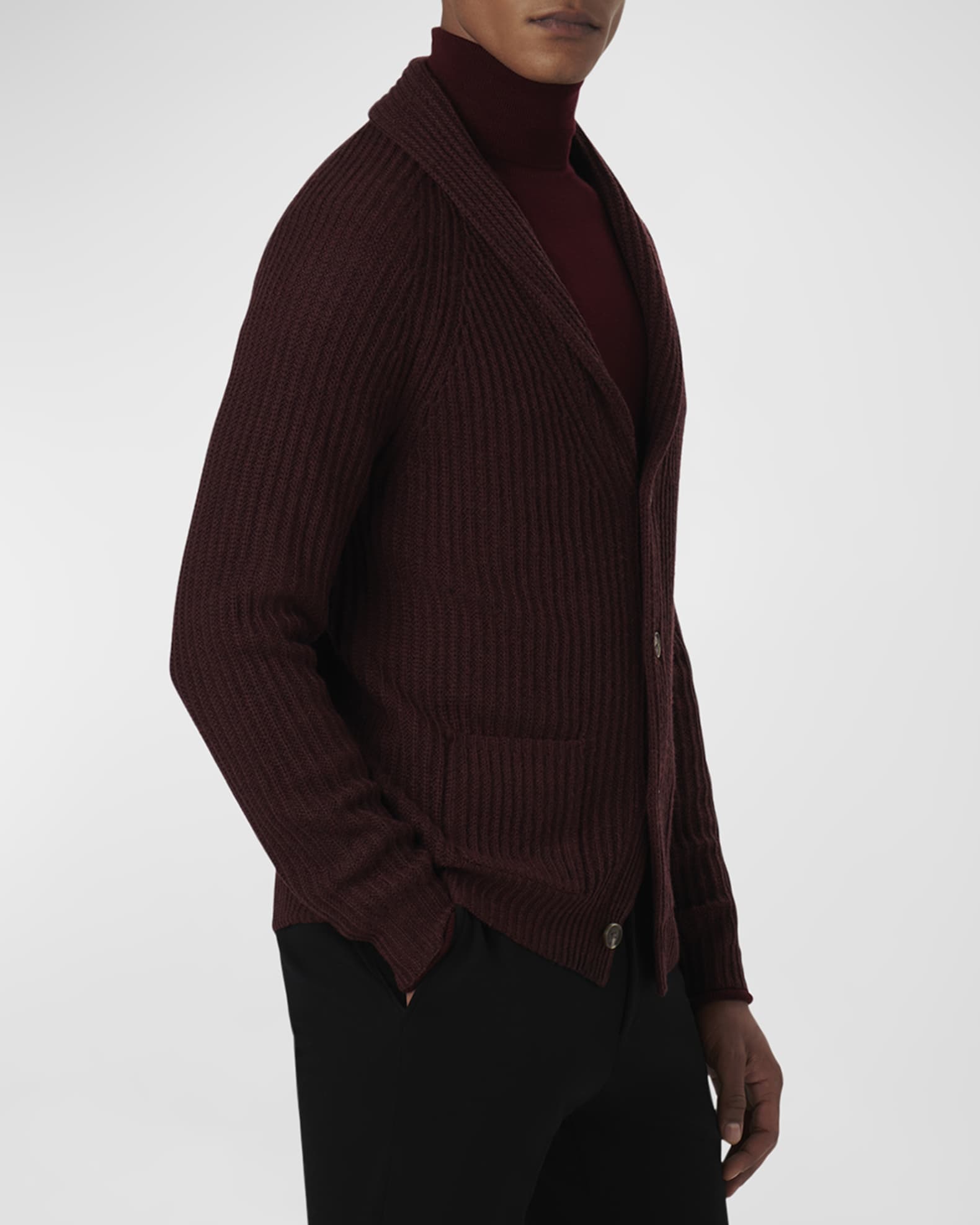 Bugatchi Men's Ribbed Shawl Cardigan Sweater | Neiman Marcus