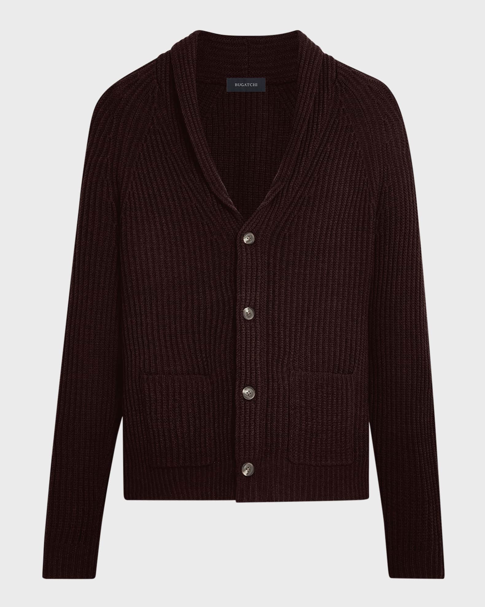 Bugatchi Men's Ribbed Shawl Cardigan Sweater | Neiman Marcus