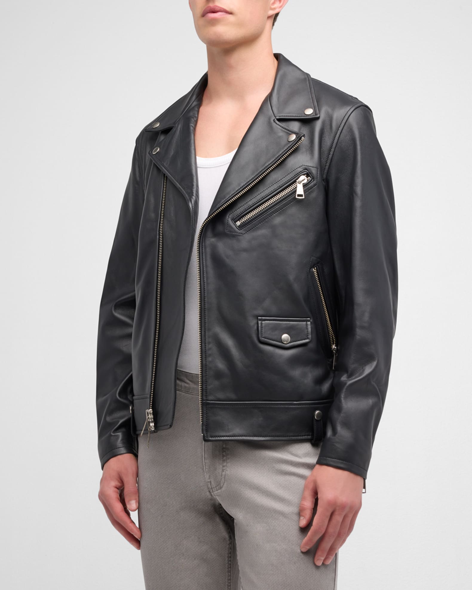 Bugatchi Men's Full-Zip Leather Biker Jacket | Neiman Marcus
