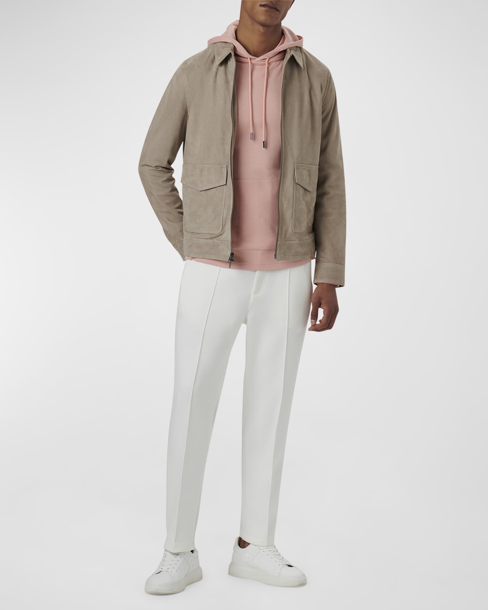 Bugatchi Men's Full-Zip Suede Bomber Jacket | Neiman Marcus