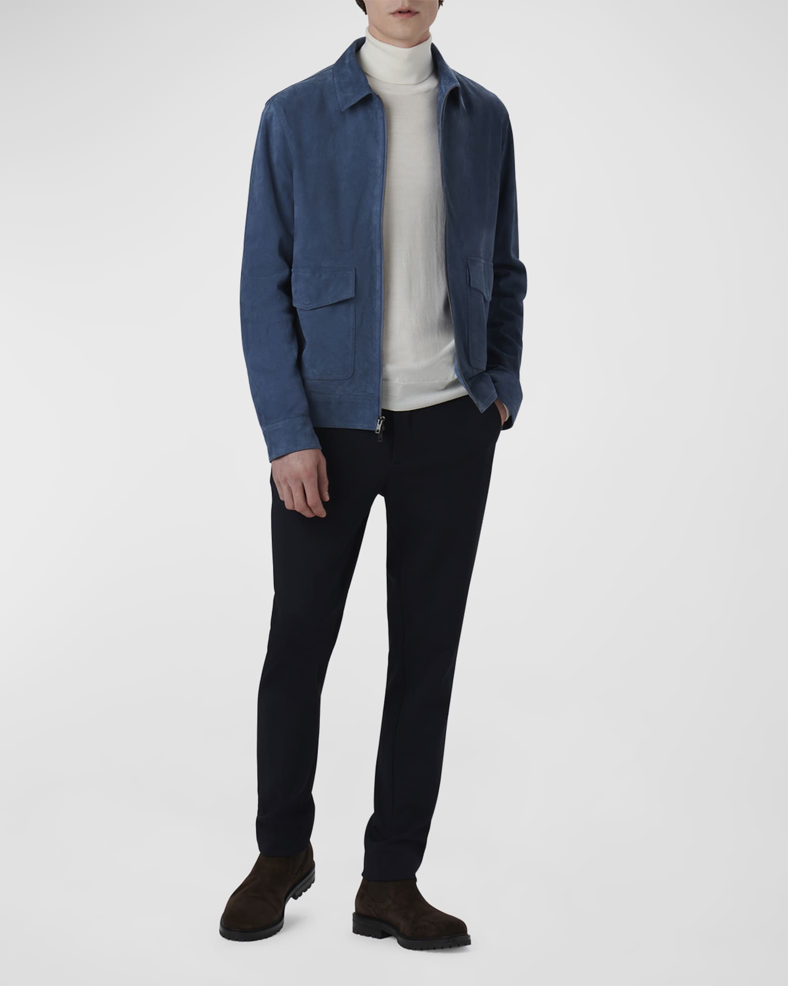 Bugatchi Men's Full-Zip Suede Bomber Jacket | Neiman Marcus