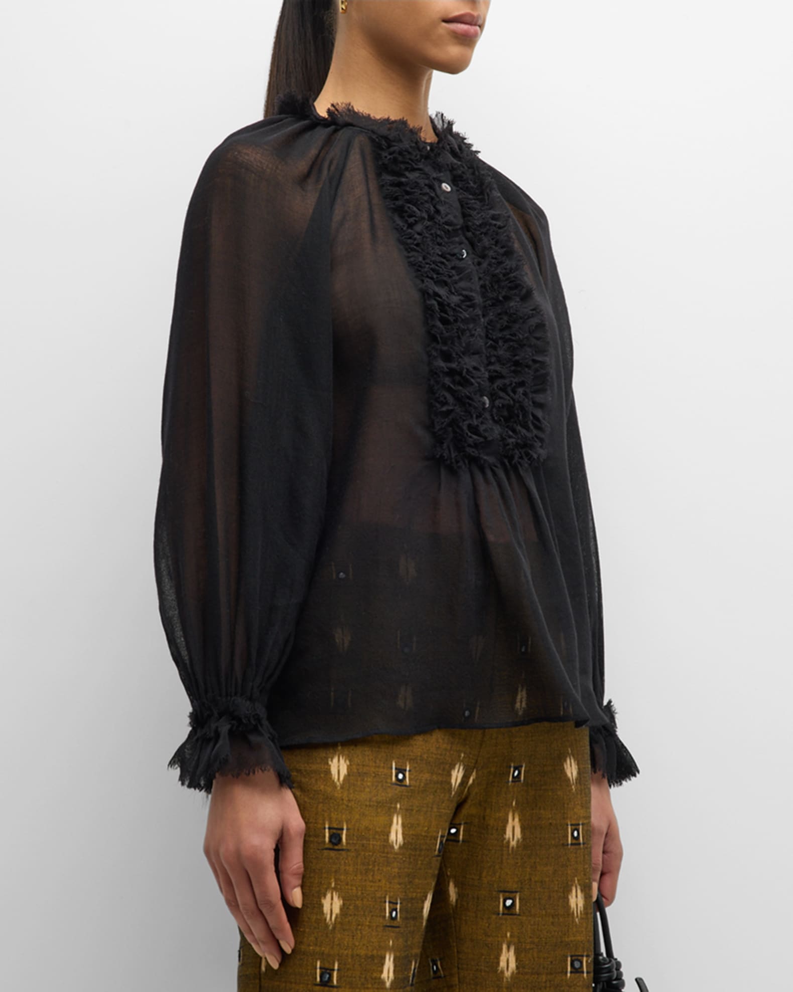 Ulla Johnson Bardot Sheer Wool Gauze Poet Blouse | Neiman Marcus
