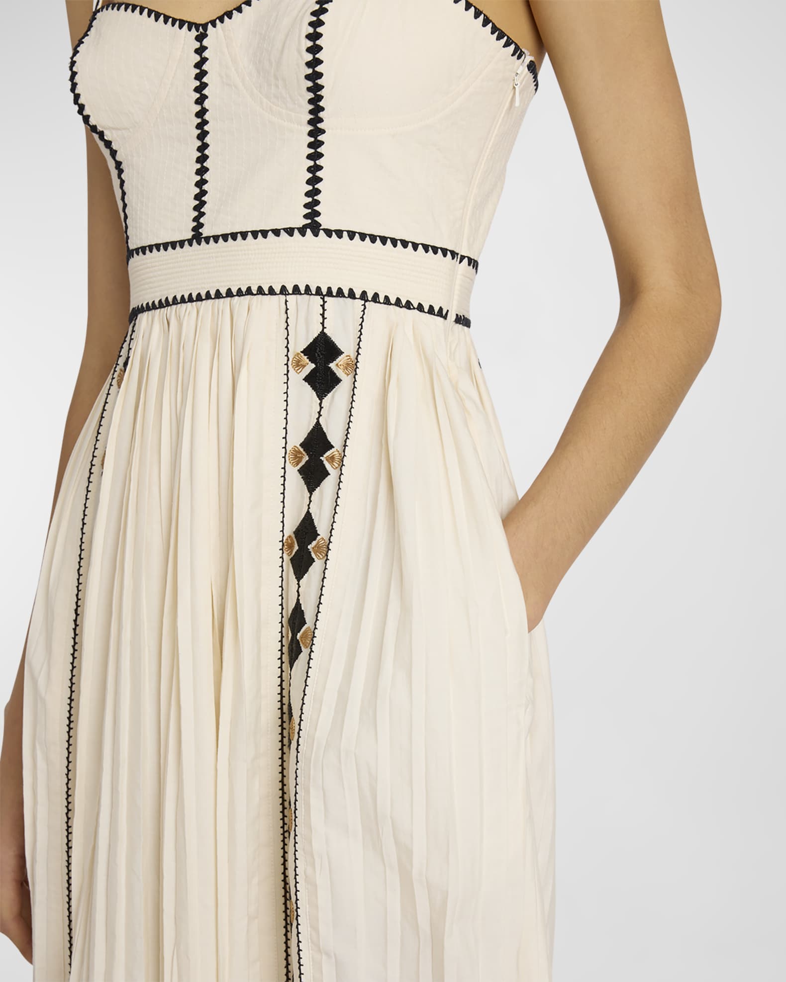 Ulla Johnson Elin Embroidered Poplin Pleated Bustier Midi Dress ...