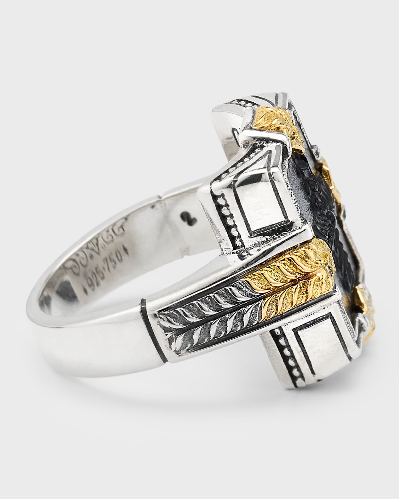 Konstantino Men's Black Onyx Two-Tone Laurel Ring | Neiman Marcus