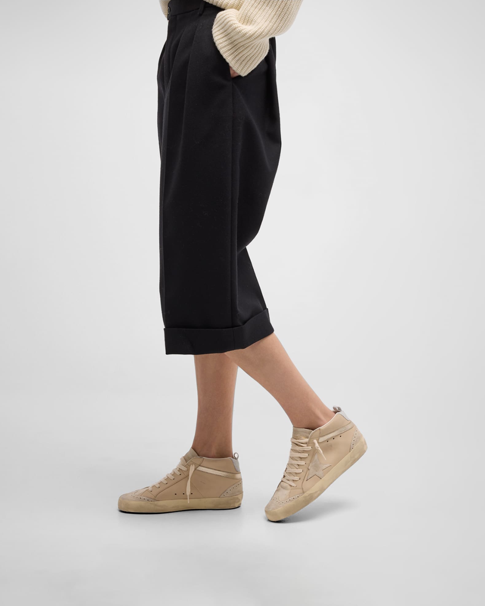 Golden Goose Mid Star Suede Glitter Wing-Tip Sneakers | Neiman Marcus