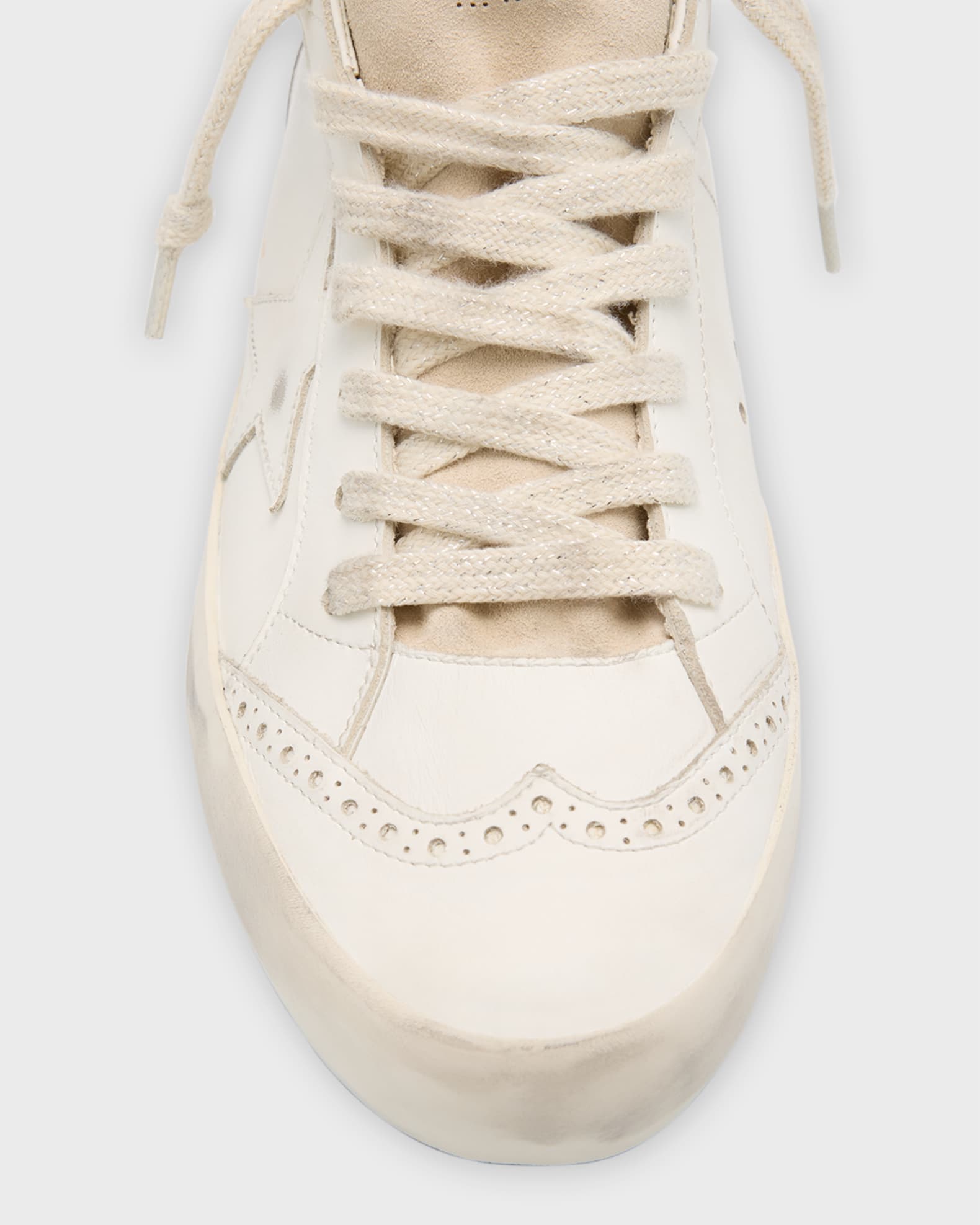 Golden Goose Mid Star Mixed Leather Wing-Tip Sneakers | Neiman Marcus