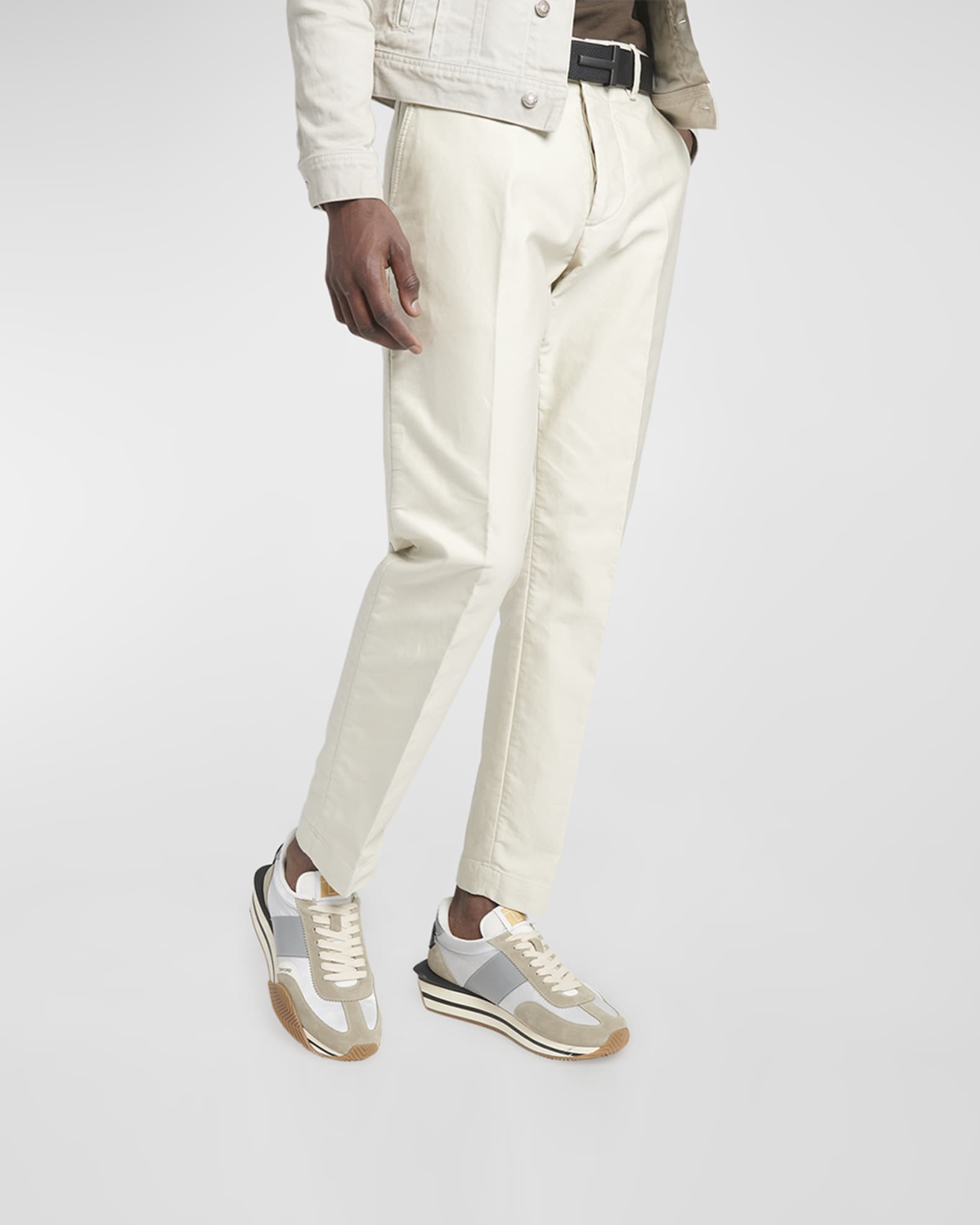 TOM FORD Men's James Textile and Leather Low-Top Sneakers | Neiman Marcus