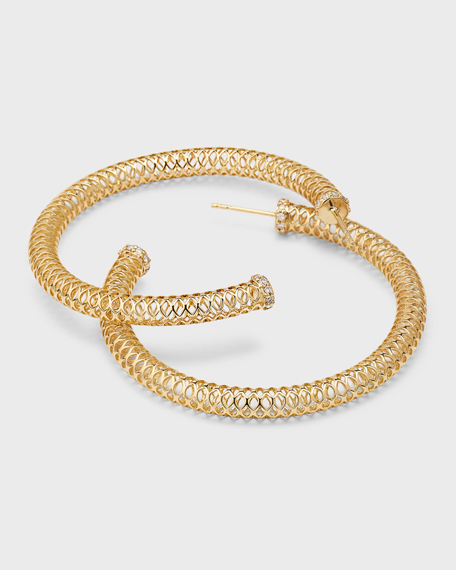 Sydney Evan 14K Yellow Gold Large Fishnet Diamond Tube Hoop Earrings ...