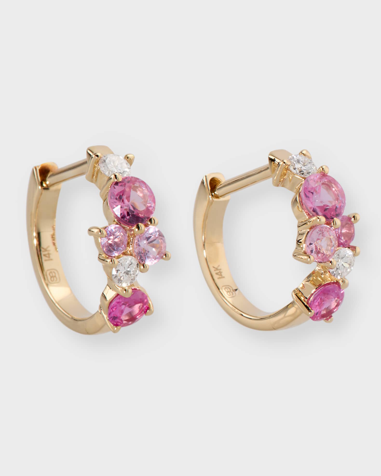 Sydney Evan 14k Diamond and Pink Sapphire Huggie Earrings | Neiman Marcus