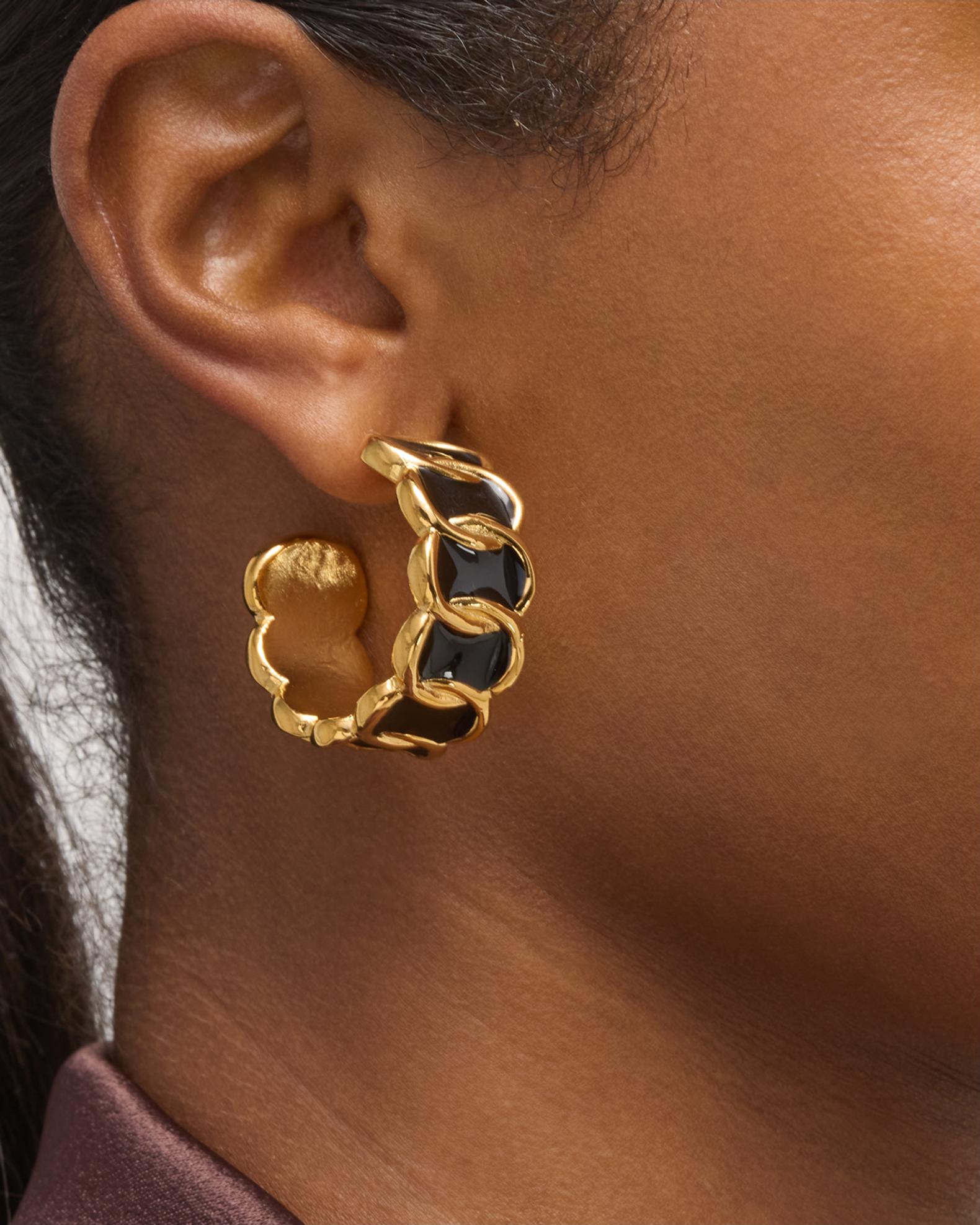 Kenneth Jay Lane Black Enamel Post Hoop Earrings | Neiman Marcus