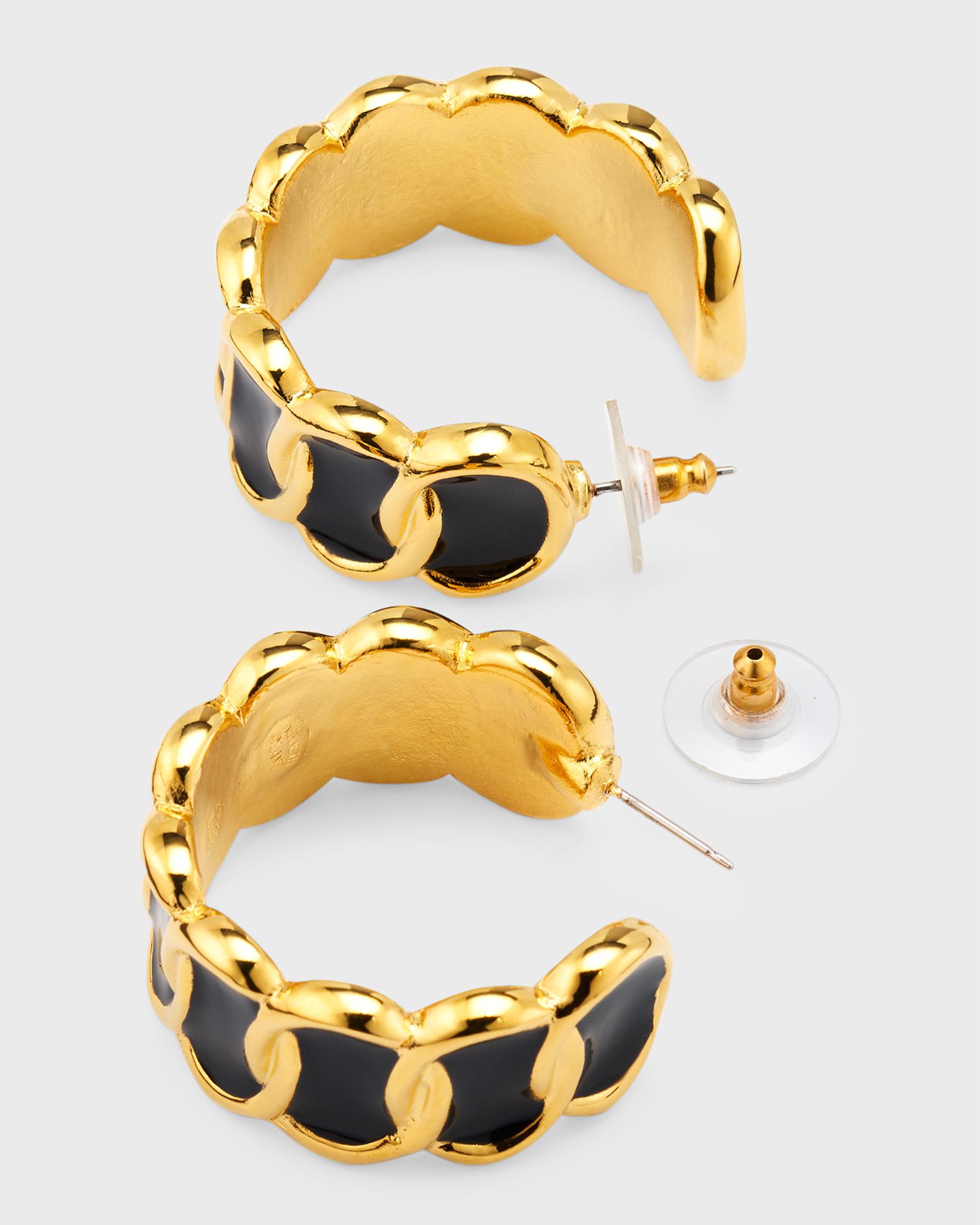 Kenneth Jay Lane Black Enamel Post Hoop Earrings | Neiman Marcus