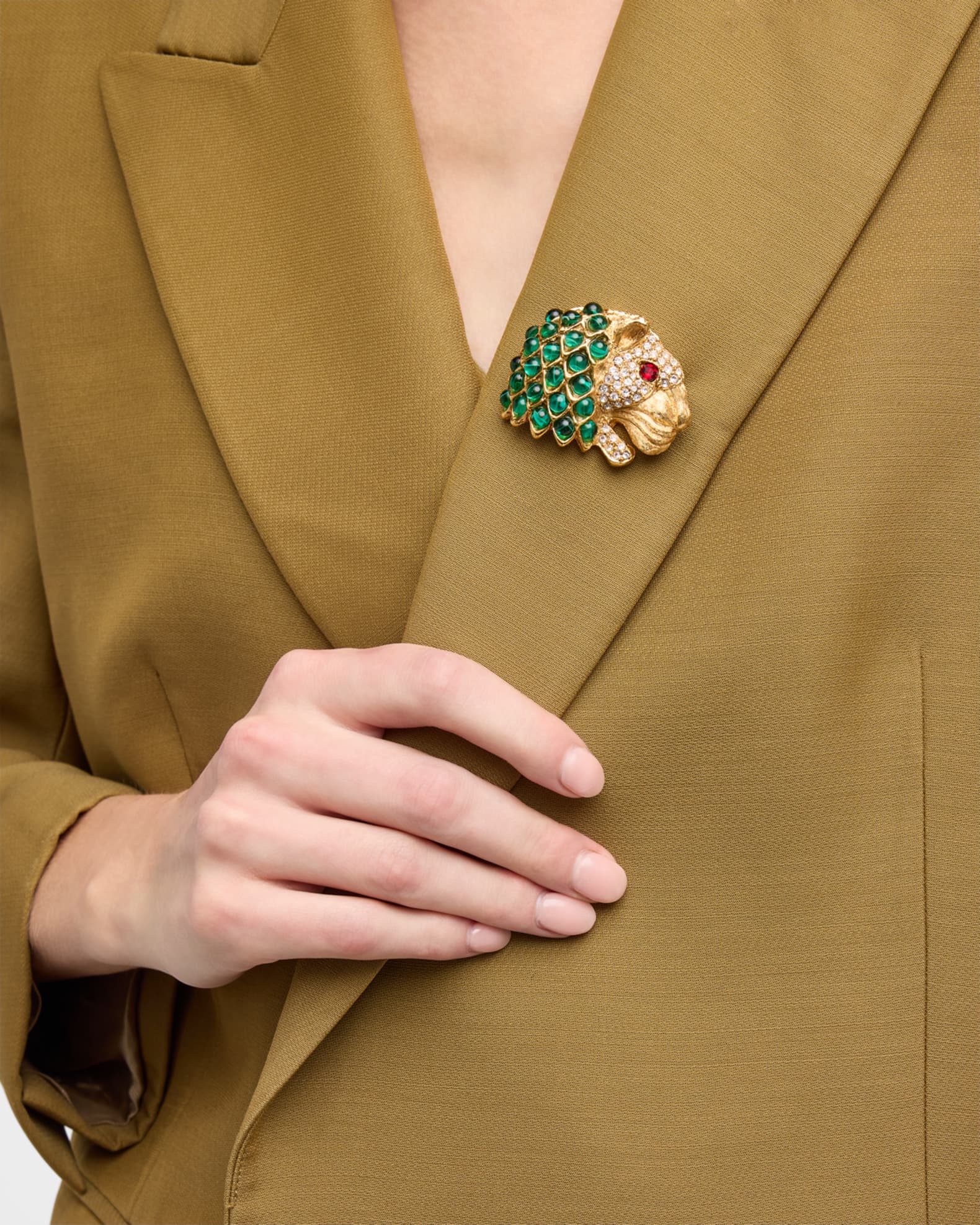 Kenneth Jay Lane Gold and Crystal Lion Head Pin | Neiman Marcus