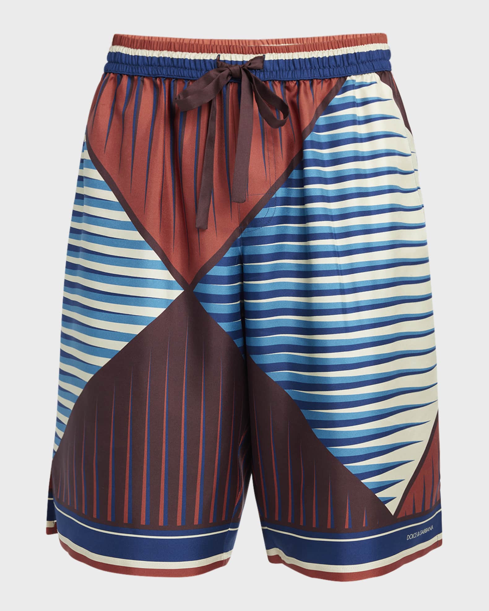 Dolce&Gabbana Men's Optical Geometric-Print Silk Shorts | Neiman Marcus