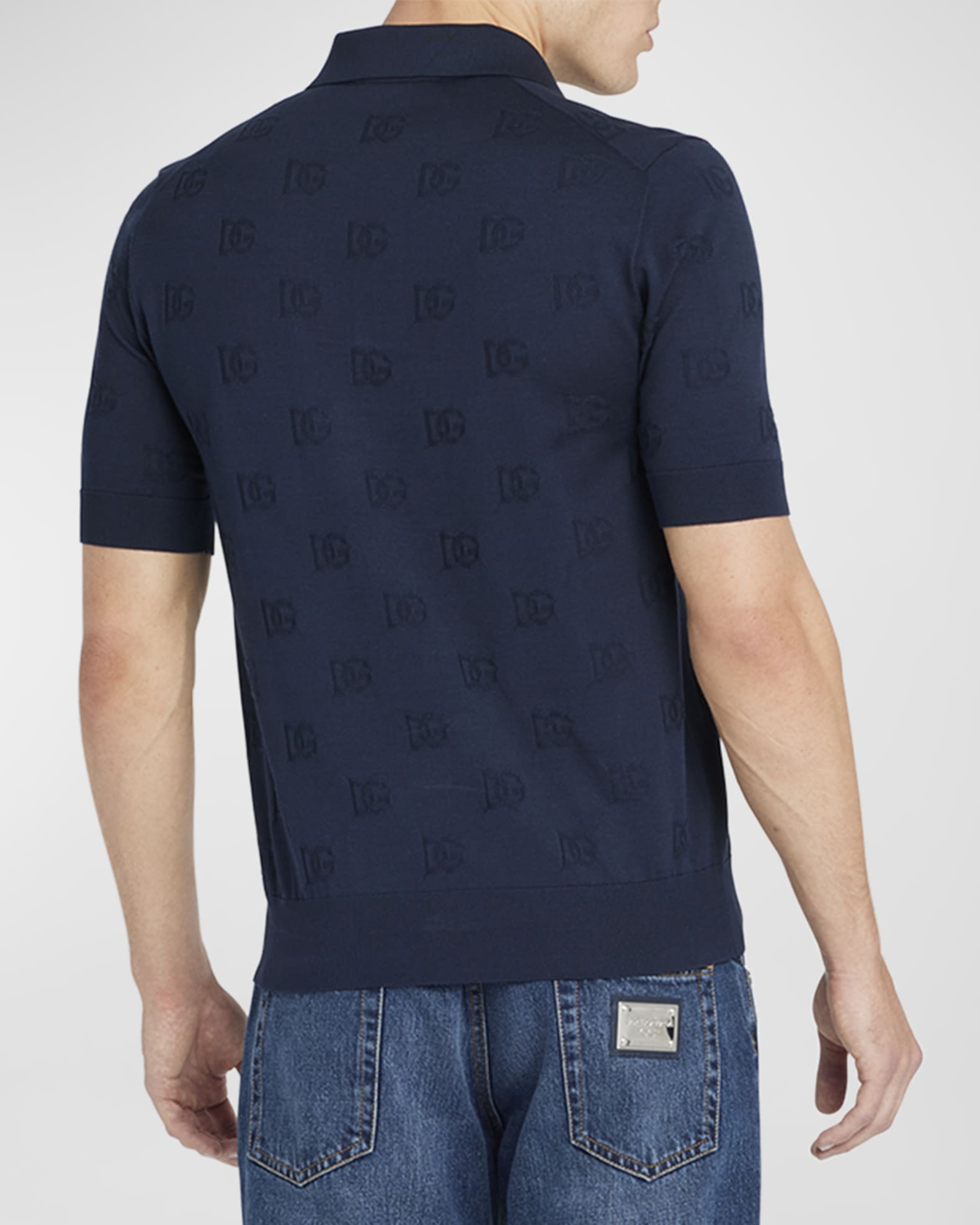 Dolce&Gabbana Men's DG Jacquard Silk Polo Shirt | Neiman Marcus