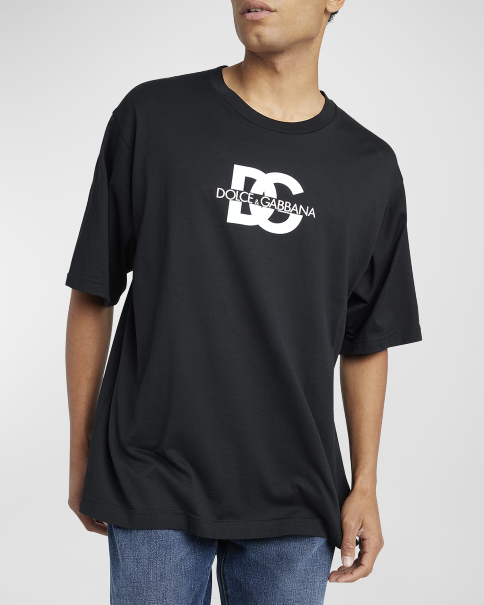 Dolce&Gabbana Men's Rubberized DG Logo T-Shirt | Neiman Marcus