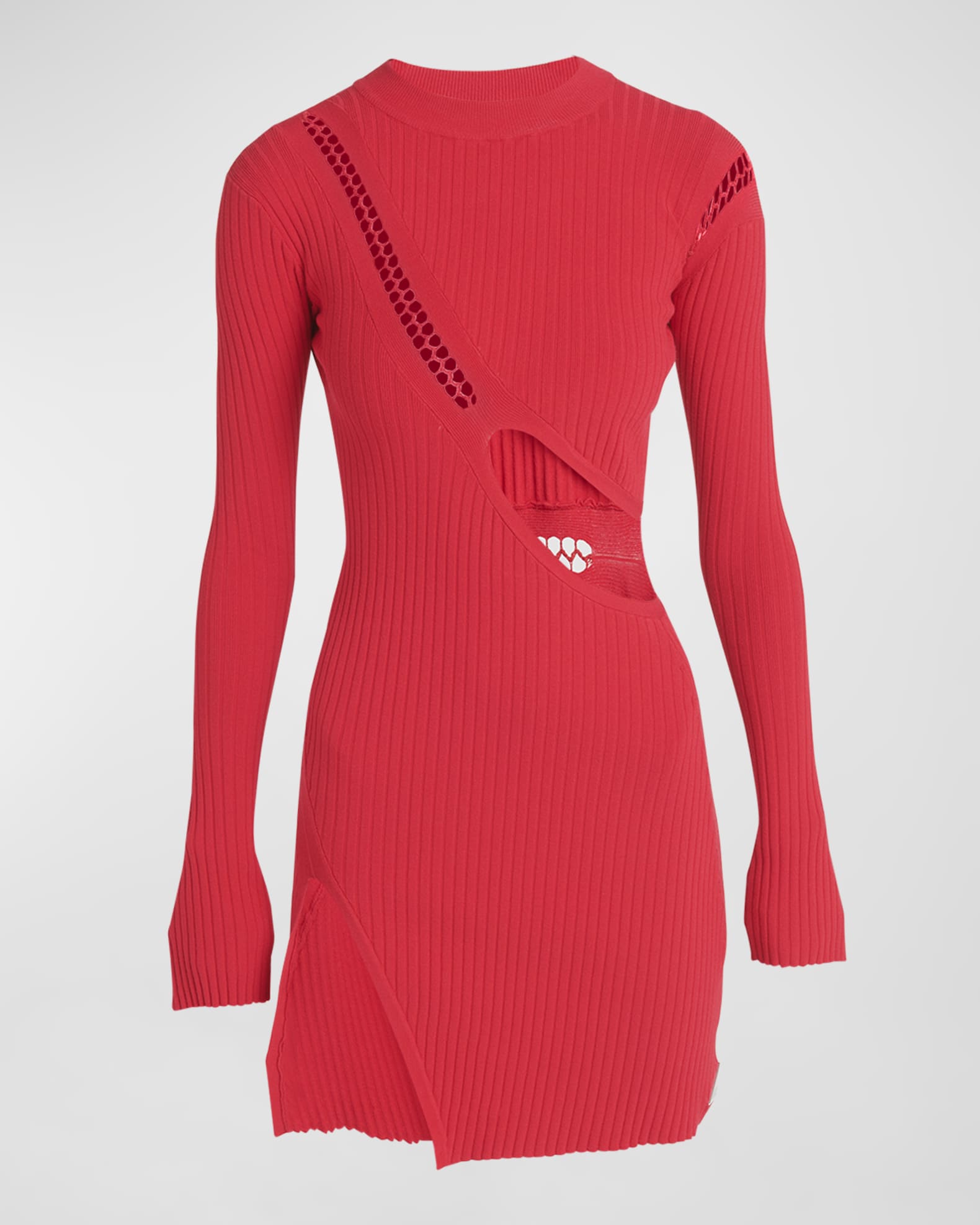 The Attico Cutout Long Sleeve Slit Hem Rib Mini Dress Neiman Marcus