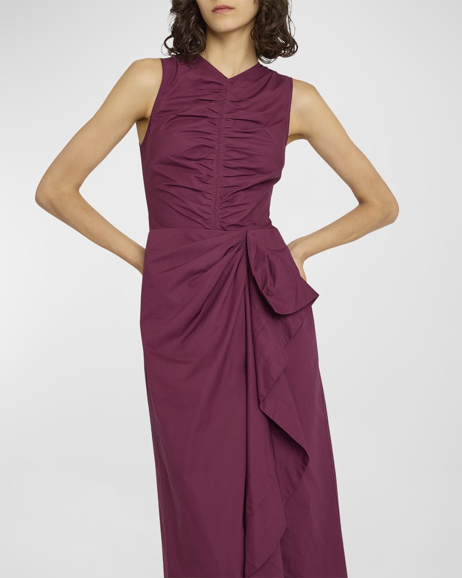 Ulla Johnson Edlyn Draped Ruffle Sleeveless Midi Poplin Dress | Neiman ...