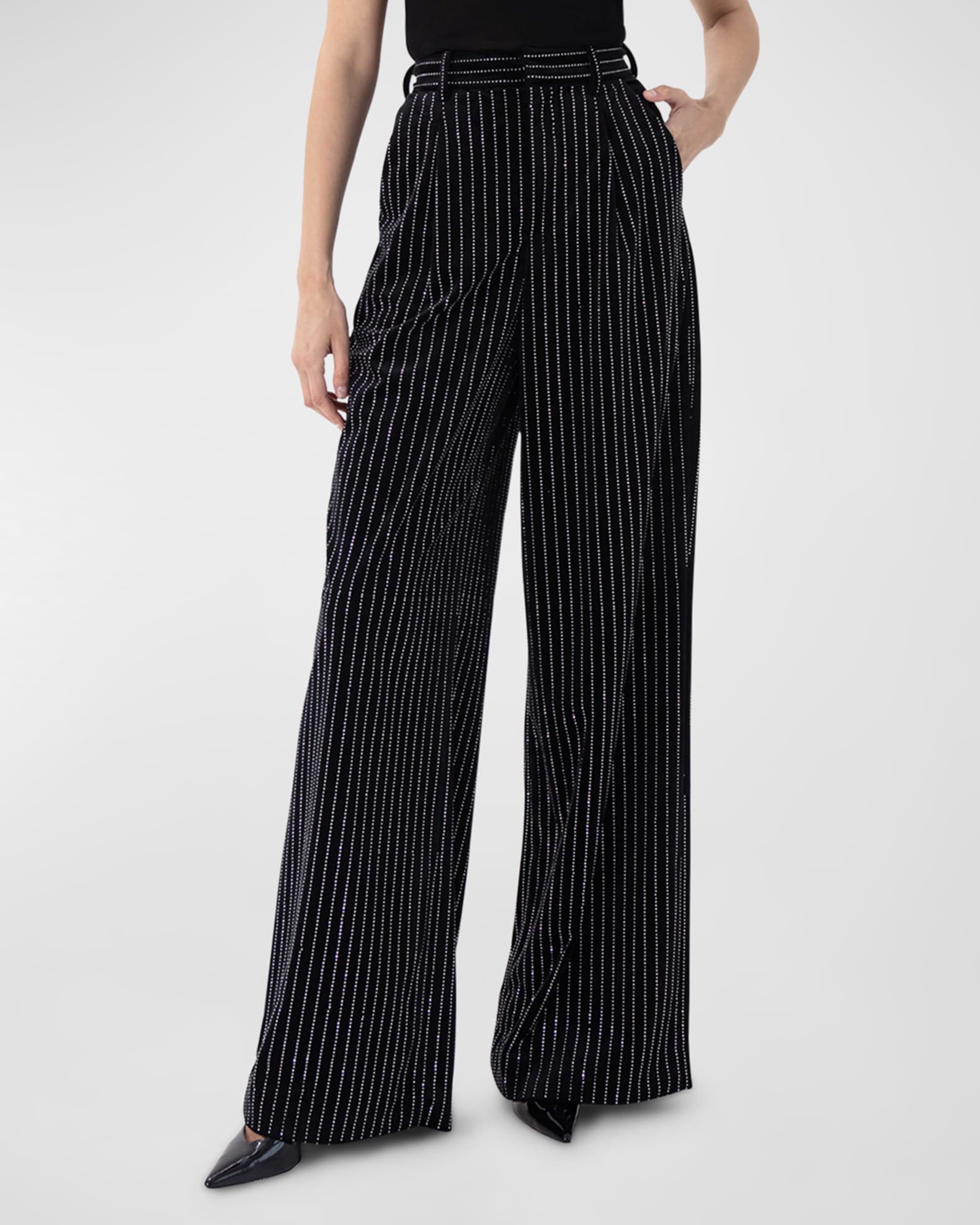 Ronny Kobo Brinkley High-Rise Pinstripe Velvet Wide-Leg Pants | Neiman ...