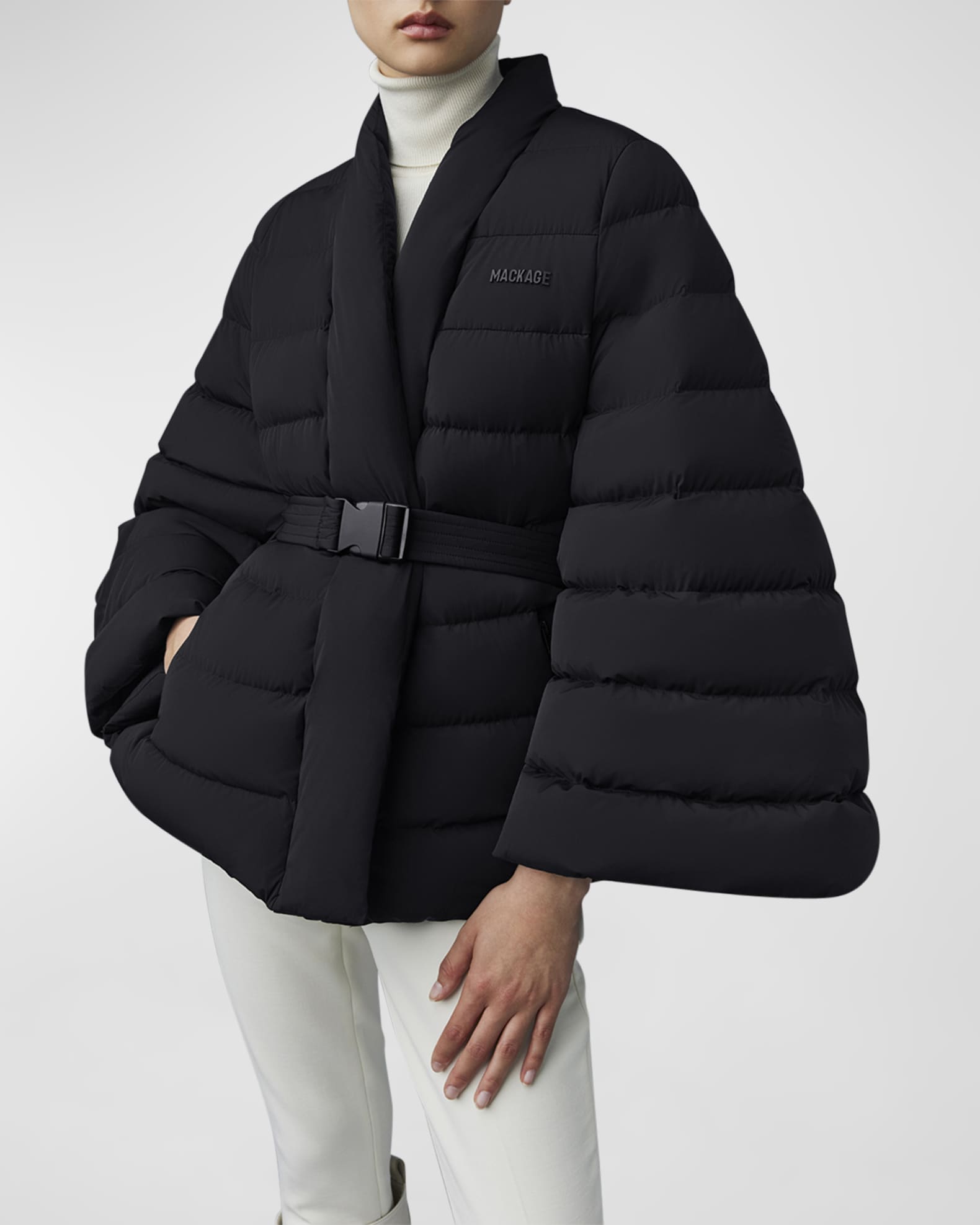 Mackage Julieta Down Wrap Coat with Bell Sleeves | Neiman Marcus