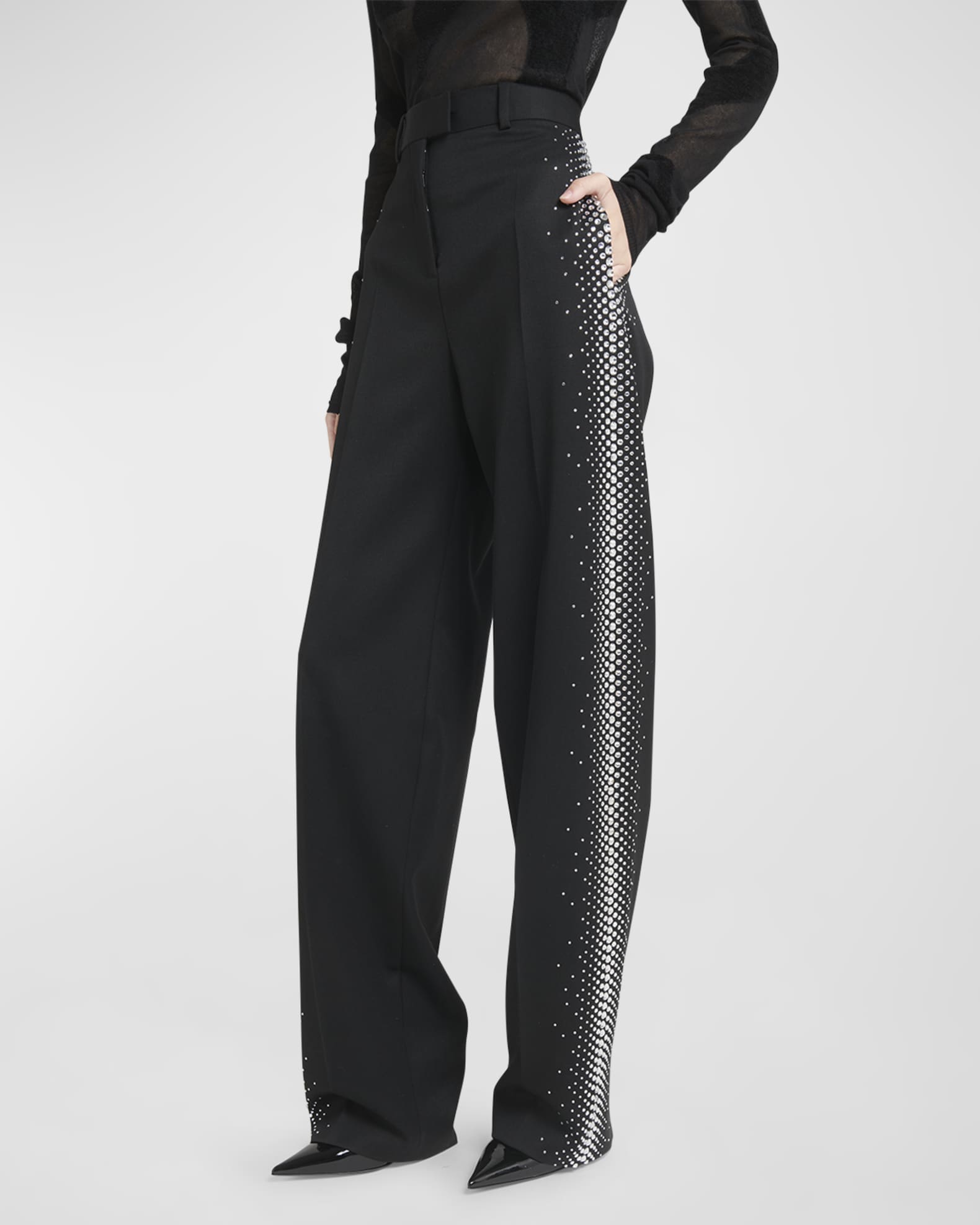 The Attico Jagger High-Rise Strass Side-Stripe Straight-Leg Pants ...
